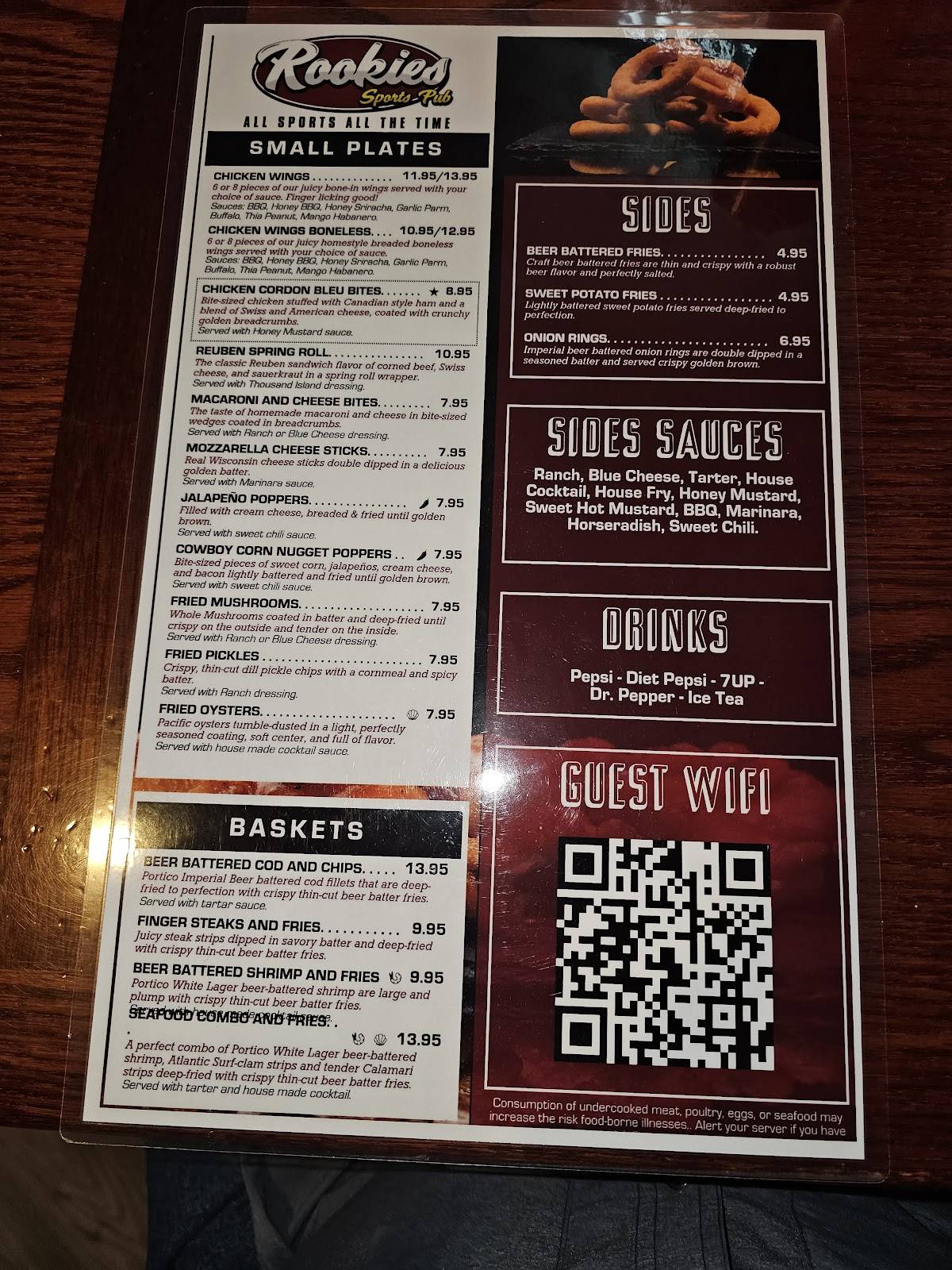 Menu at Rookies Sports Pub, Clarkston