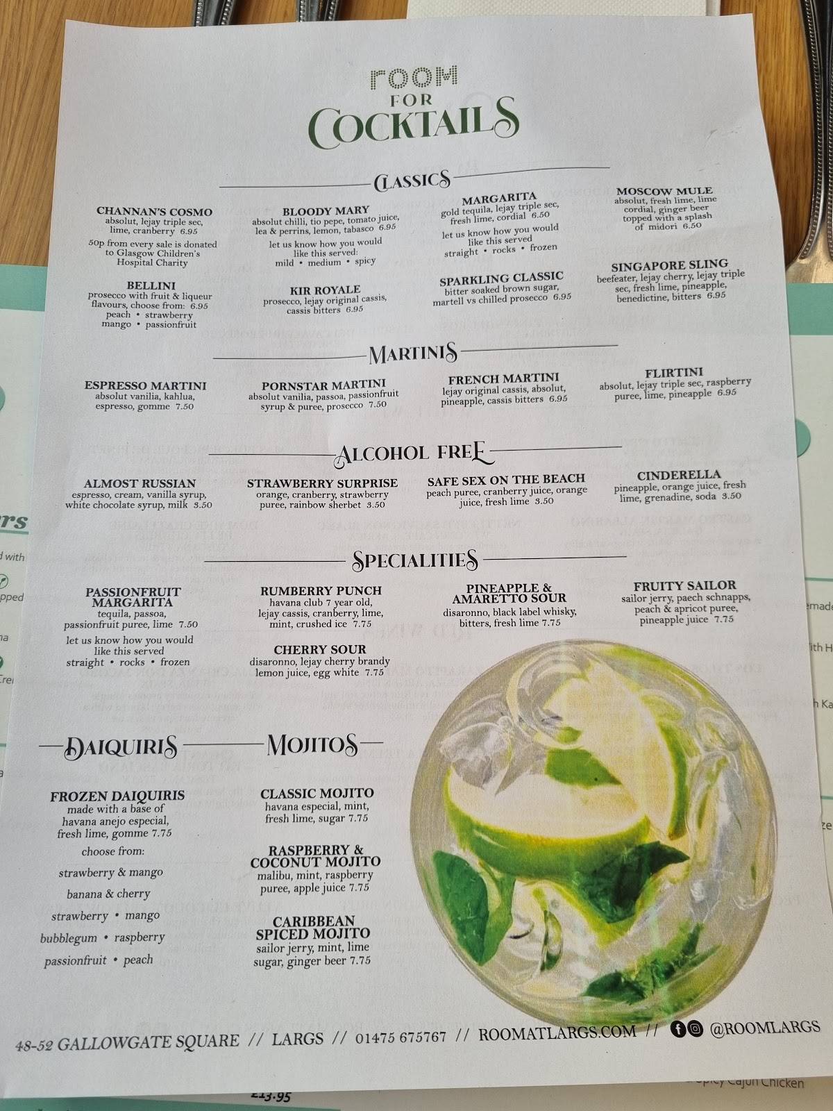 Menu at Room pub & bar, Largs