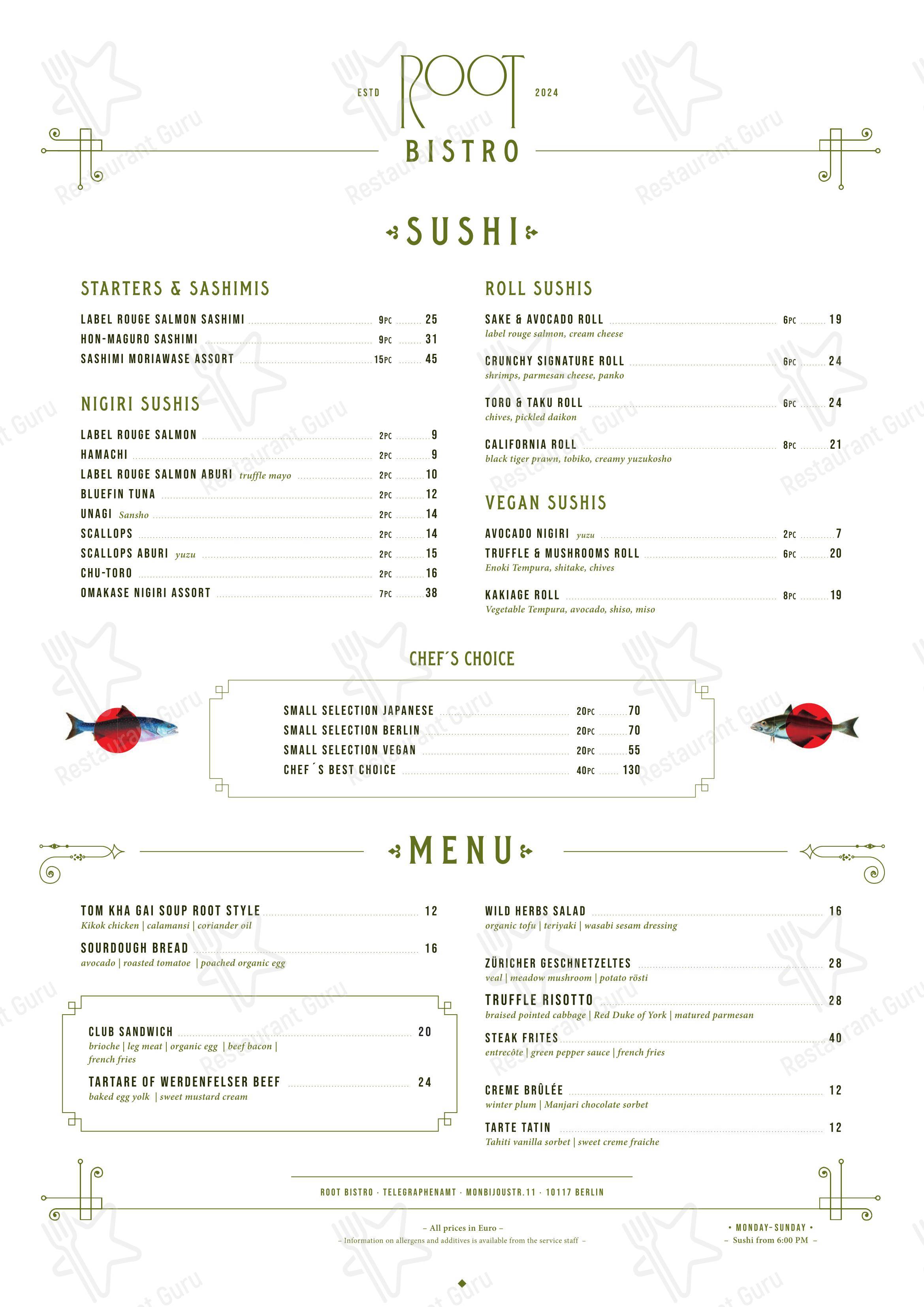Menu at Root Bistro & Bar, Berlin