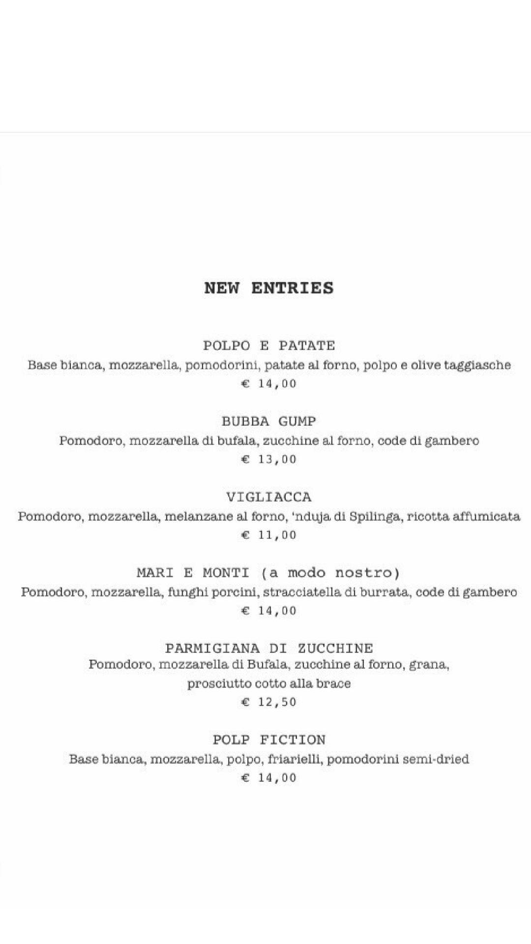 Menu da Pizzeria Vince, Rosà