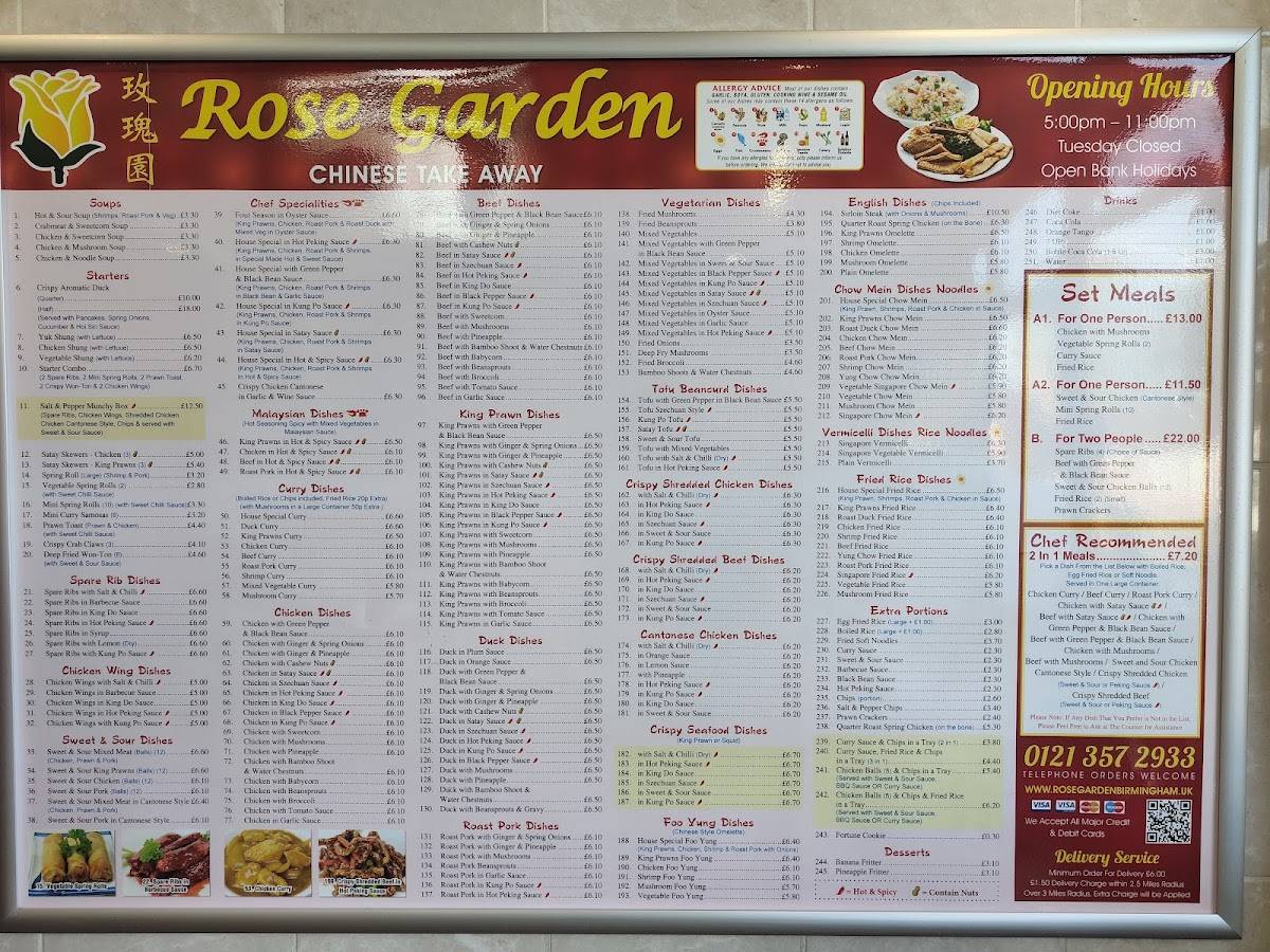 Menu at Rose garden, Birmingham