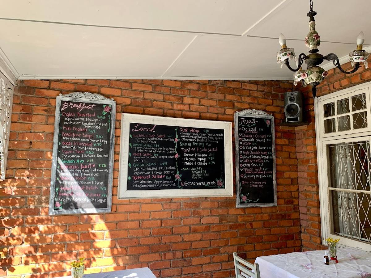 Menu at Rosehurst Garden restaurant, Pietermaritzburg