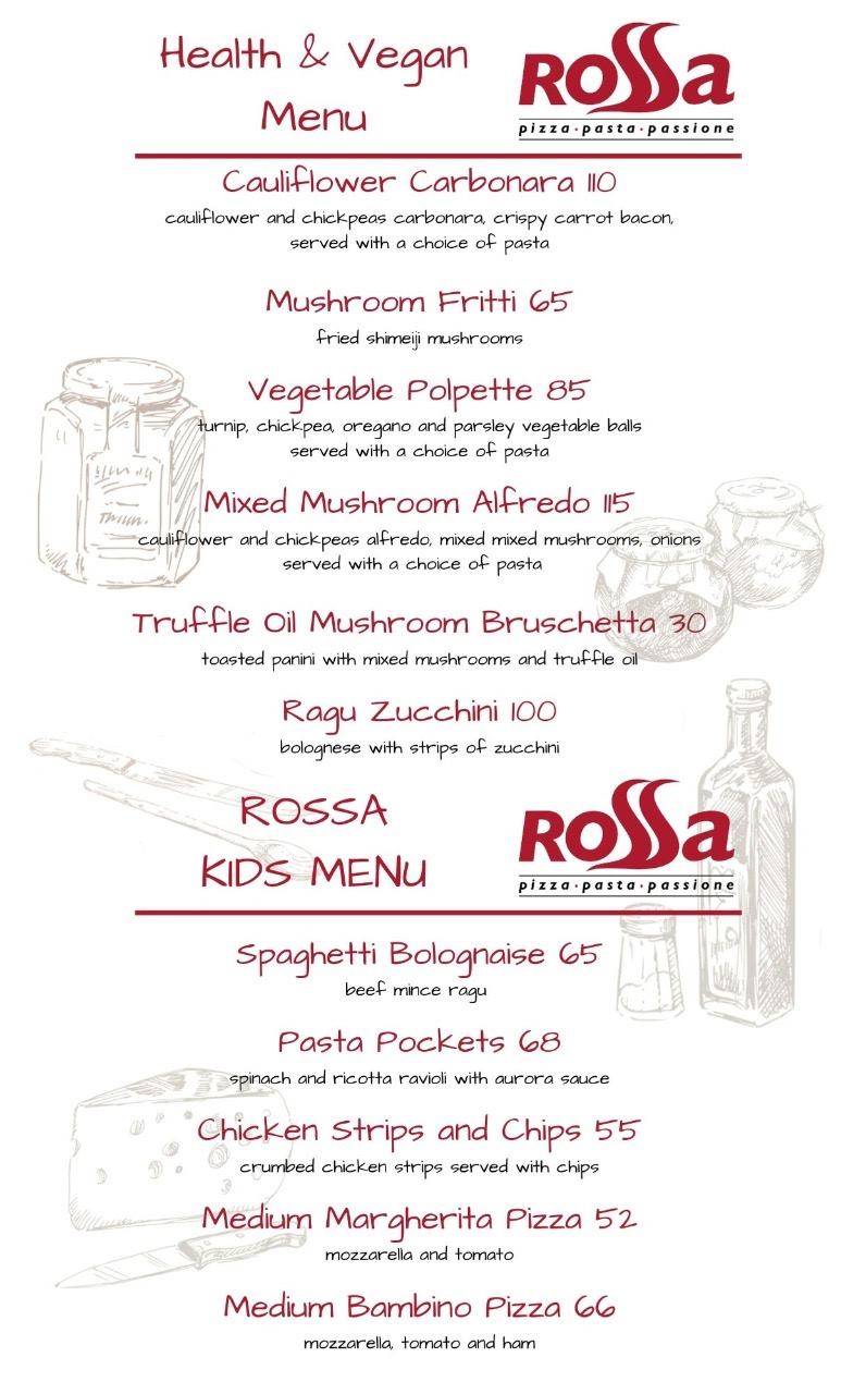 Speisekarte von Rossa restaurant, Südafrika