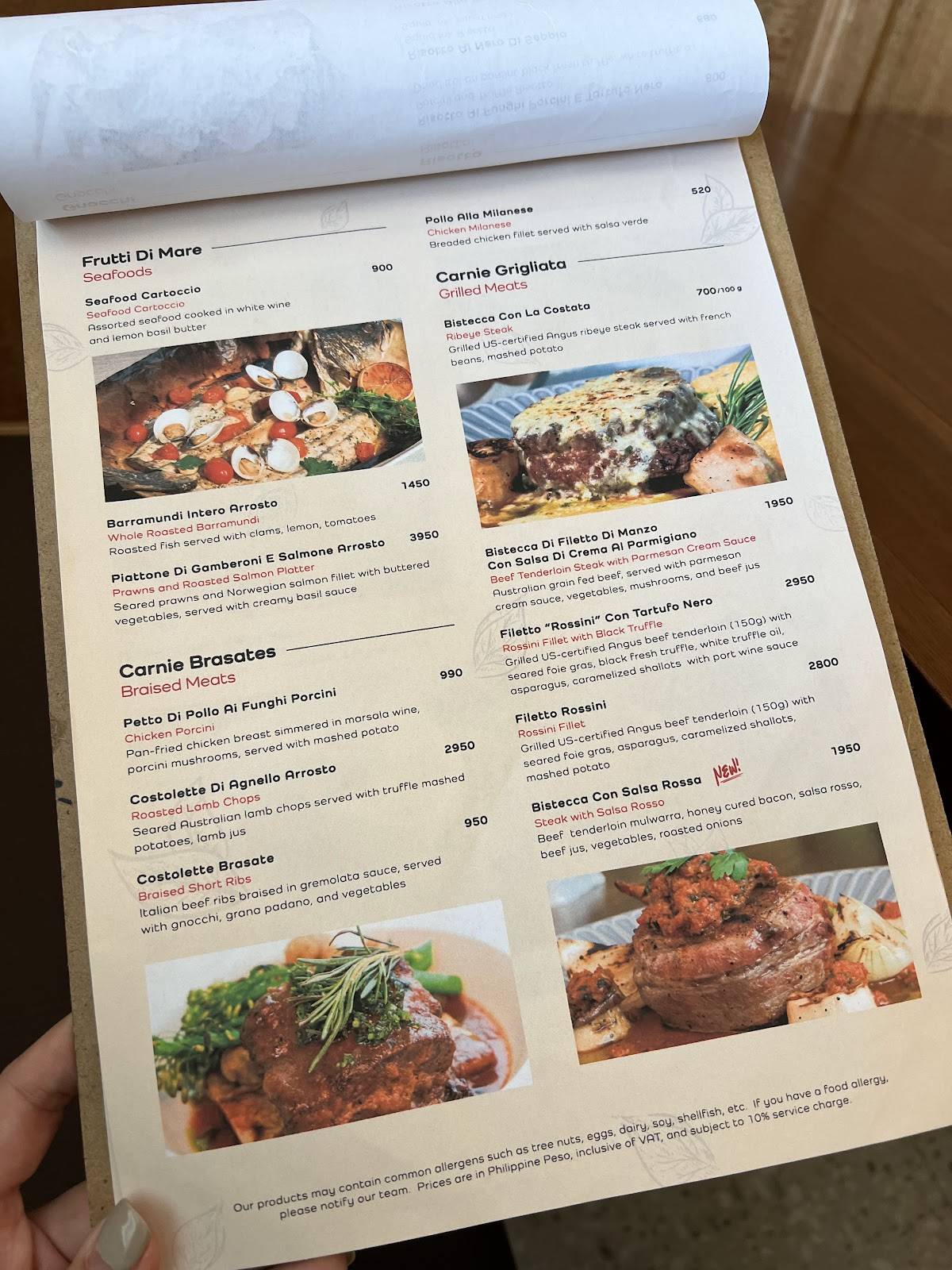 Menu at Rossini Ristorante Italiano pub & bar, Pasay