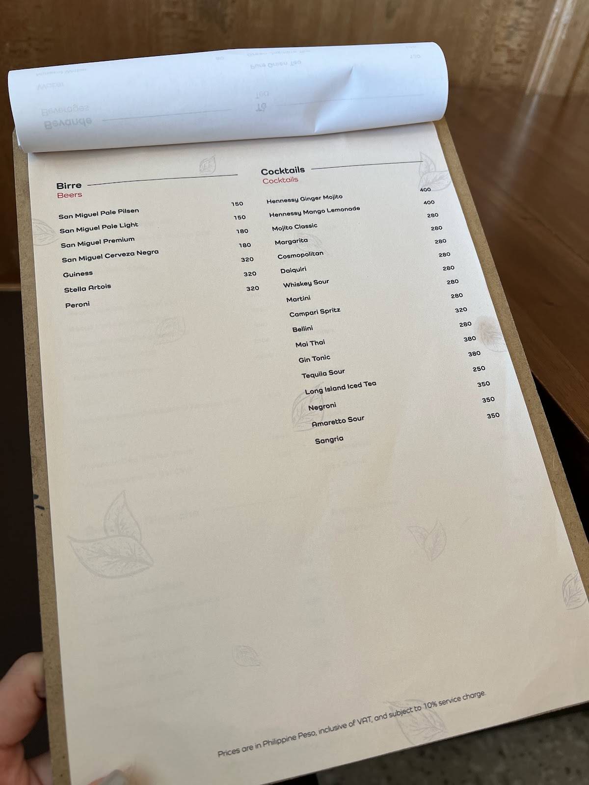 Menu at Rossini Ristorante Italiano pub & bar, Pasay