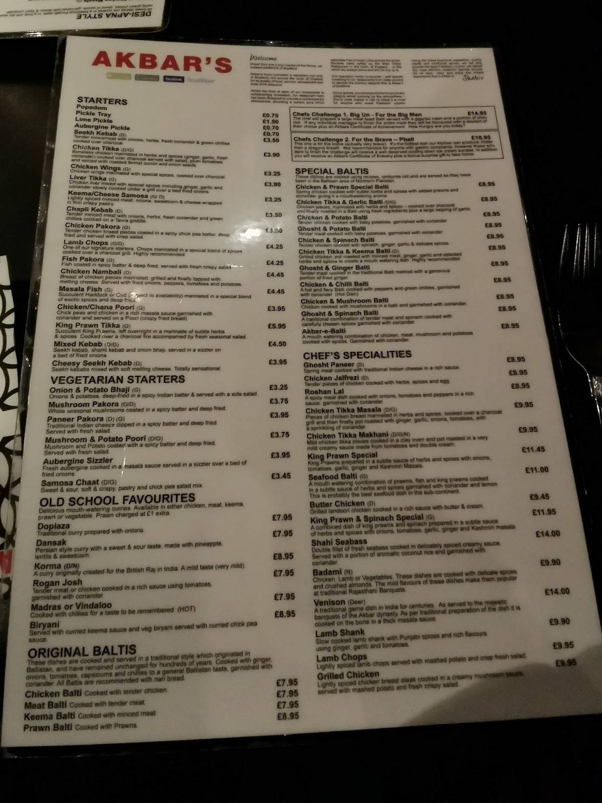 Menu at Akbar's Rotherham, Rotherham, Meadow Bank Rd