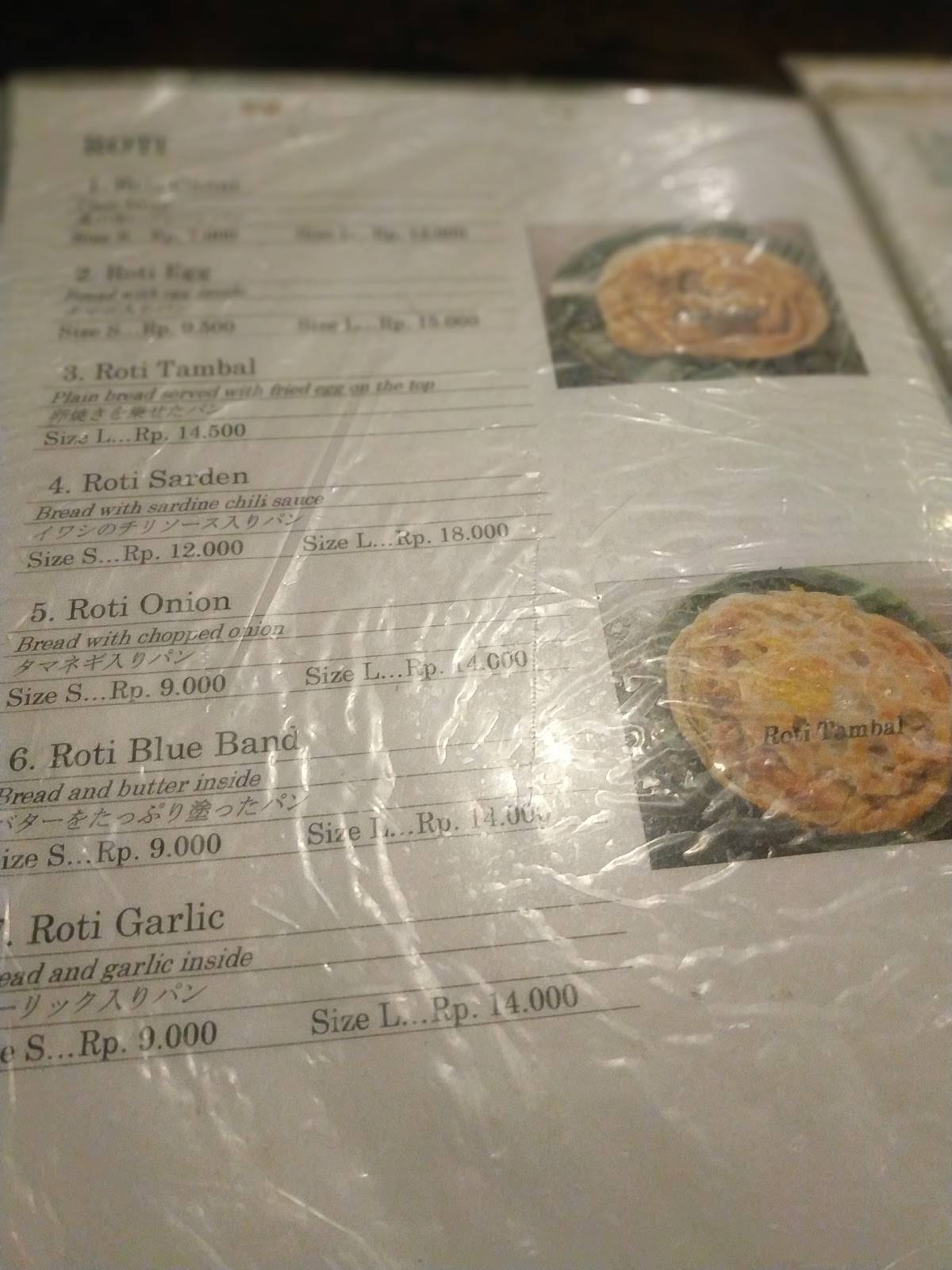 Menu at Roti Canai & Teh Tarik Warung Bunana cafe, Kuta Selatan, Jl ...