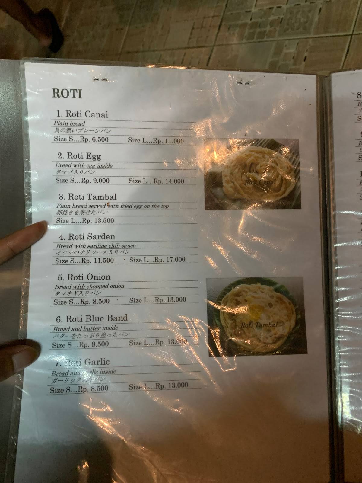 Menu at Roti Canai & Teh Tarik Warung Bunana cafe, Kuta Selatan, Jl ...