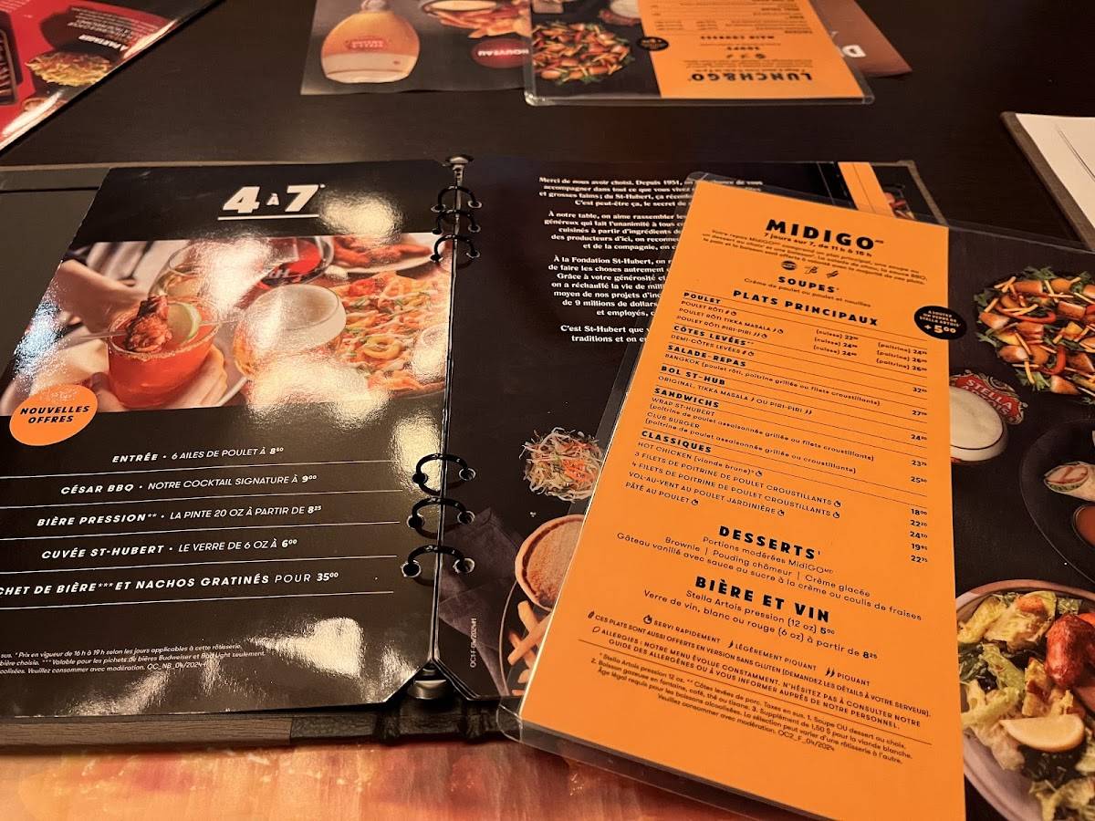 Menu au Restaurant et bar St-Hubert, Québec, Av. Jules-Verne