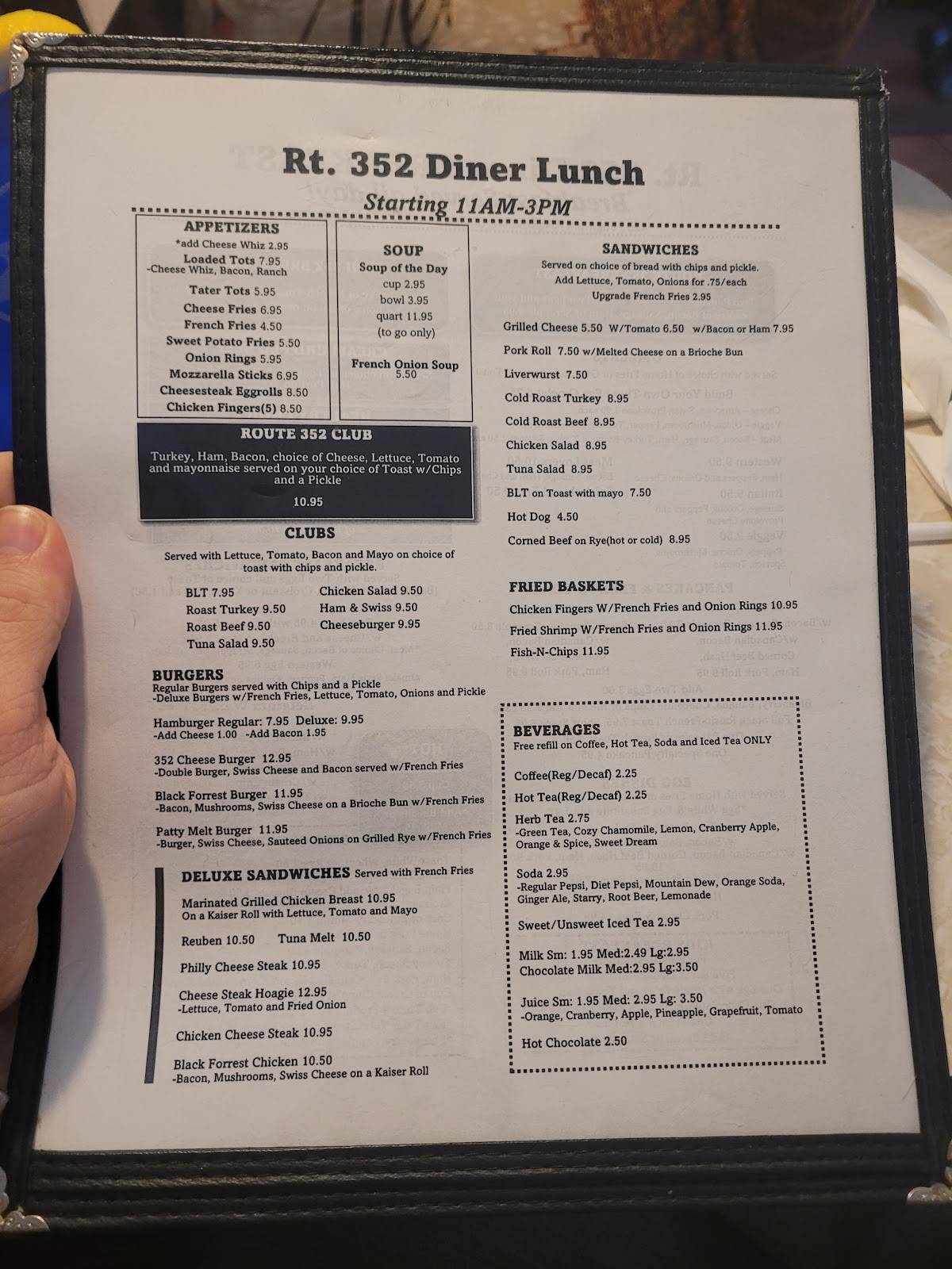 Menu at Route 352 Diner restaurant, Brookhaven