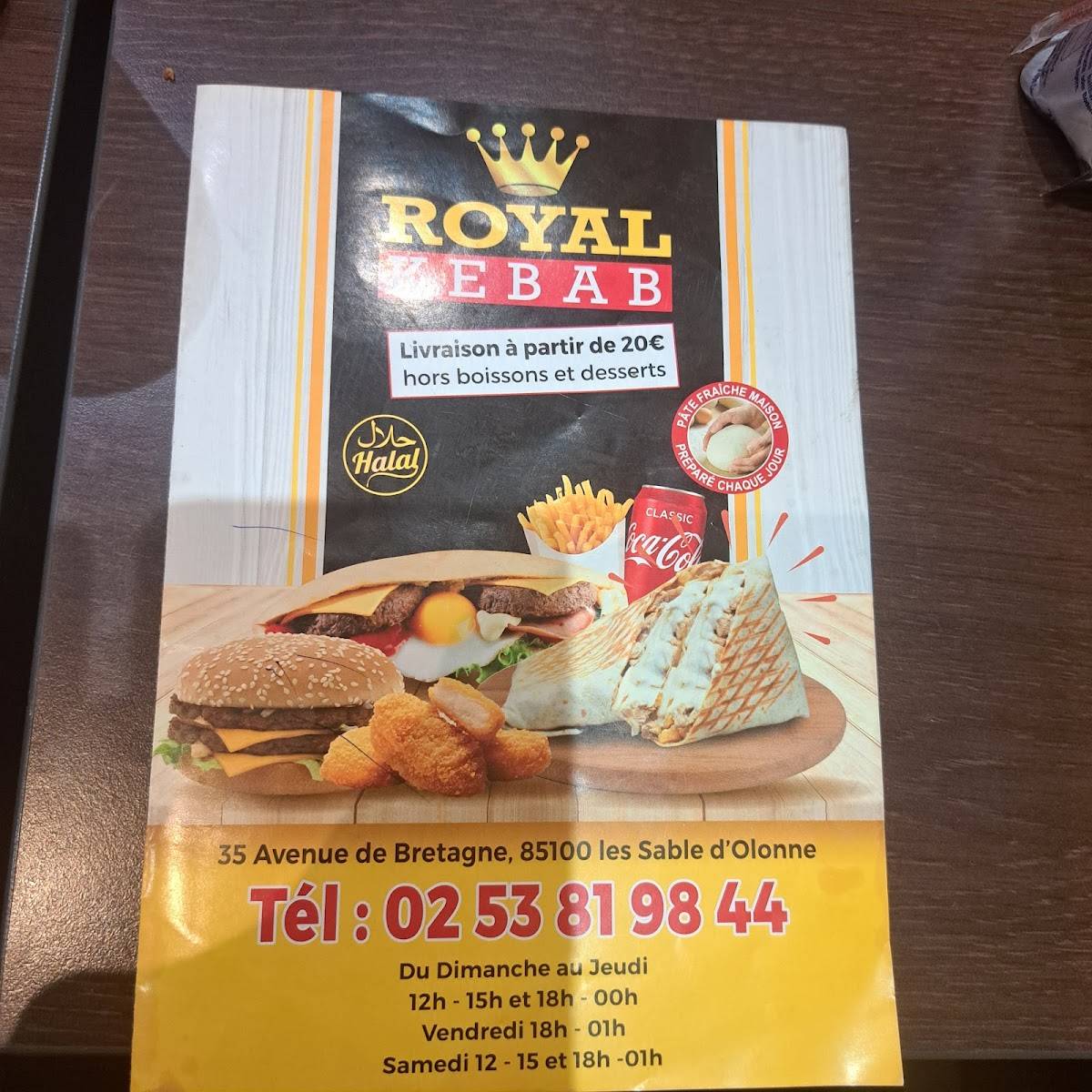 Menu au Royal Kebab restaurant, Les Sables-d'Olonne