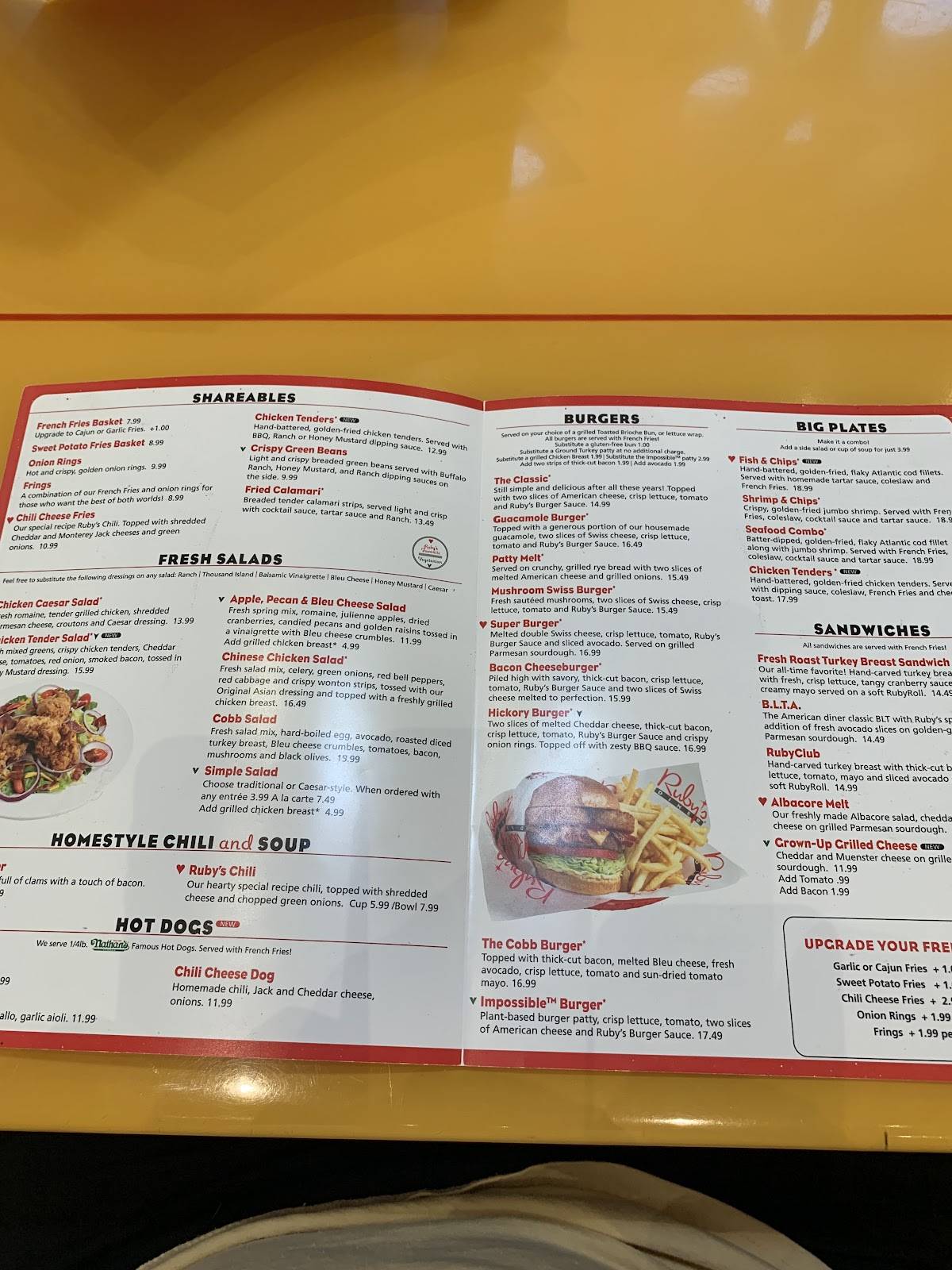 Menu at Ruby's Diner restaurant, San Clemente