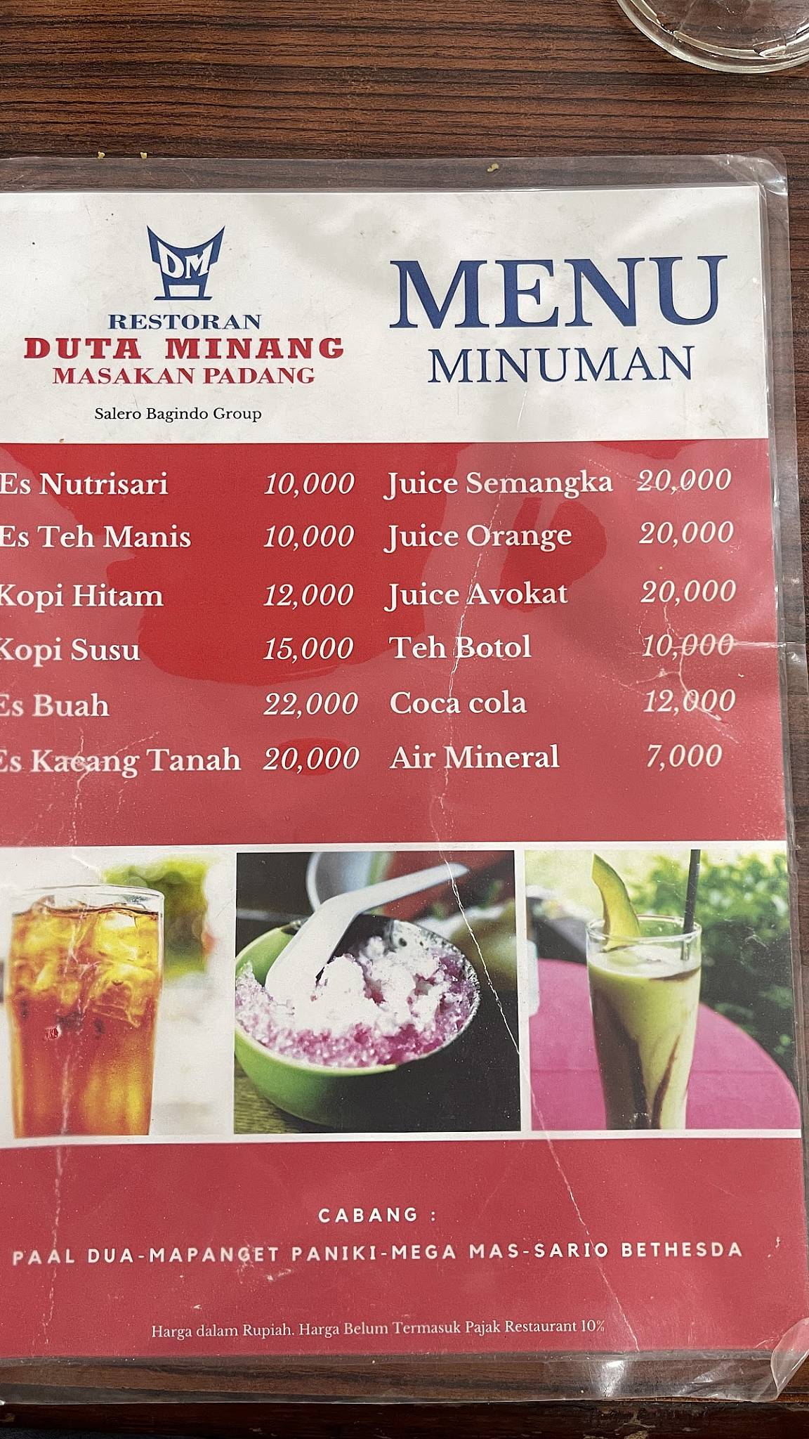 Menu at Rumah Makan Duta Minang restaurant, Manado, Jl. R E Martadinata