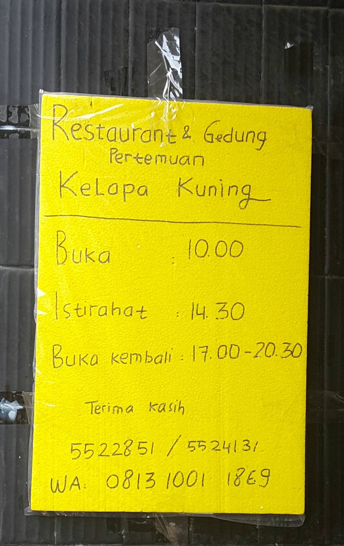 Menu at Rumah Makan Kelapa Kuning restaurant, Tangerang