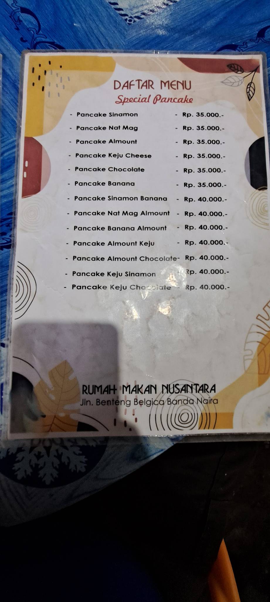 Menu at Rumah Makan Nusantara restaurant, Indonesia, FVFW+PRG