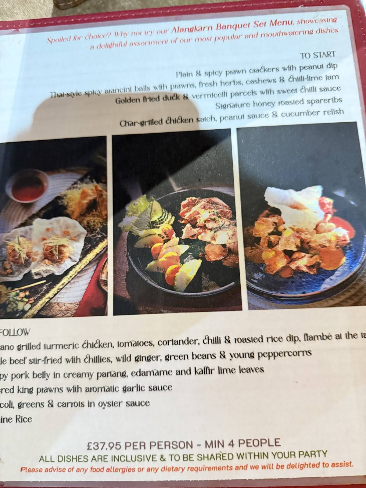 Menu at Rumwong Thai Restaurant, Guildford