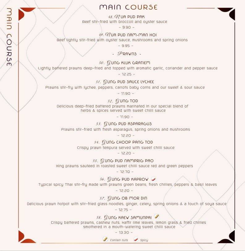 Menu at Rumwong Thai Restaurant, Guildford