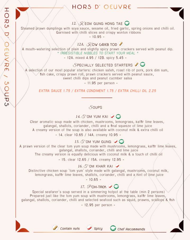 Menu at Rumwong Thai Restaurant, Guildford