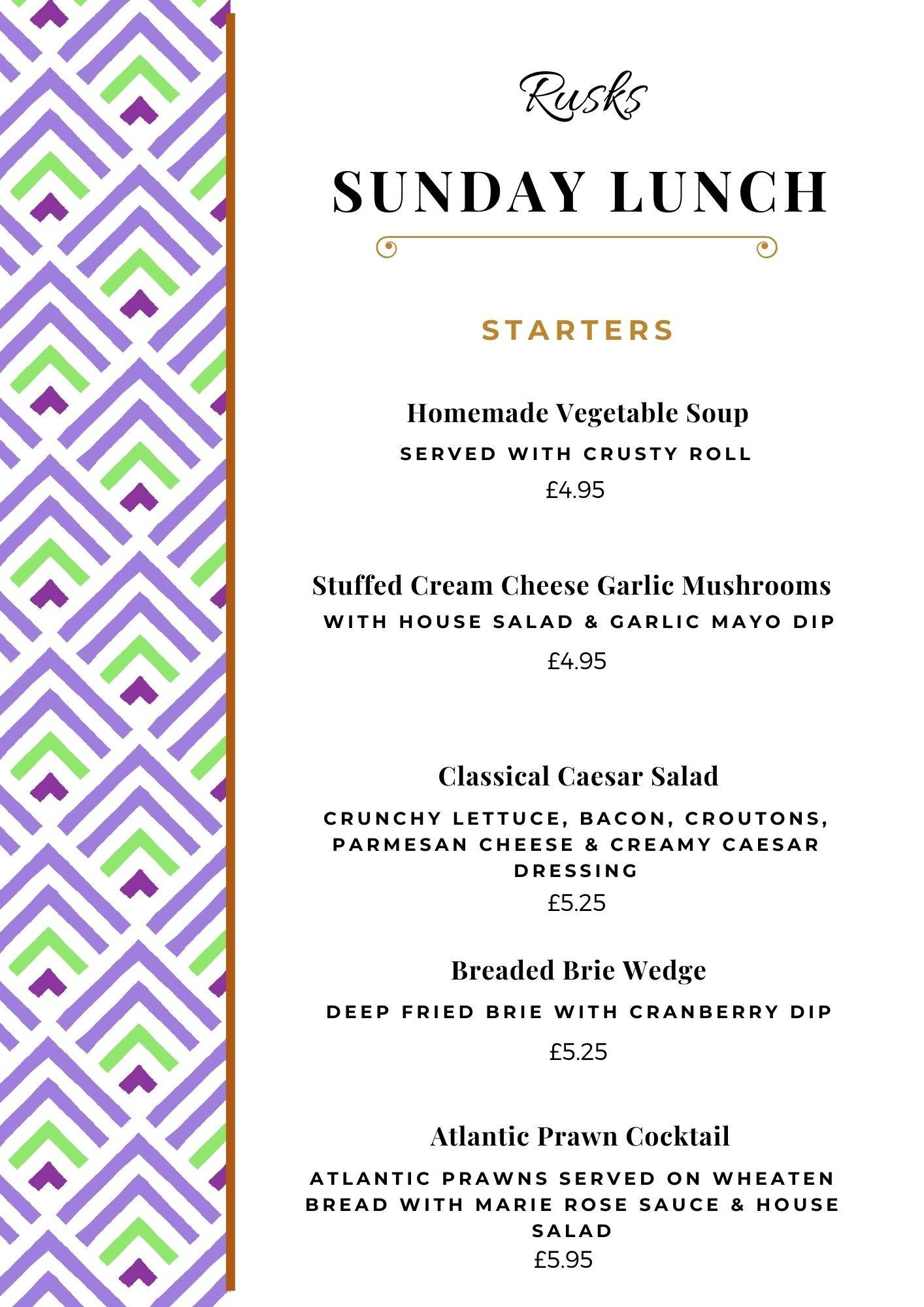 Menu at Rusk's Bar and Resautant, Fivemiletown, Belfast Rd