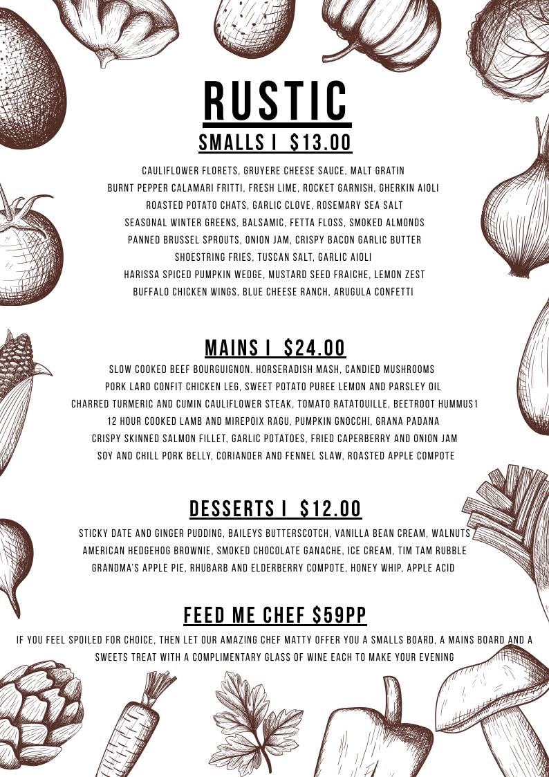 Menu at Rustic Restaurant, Belgrave