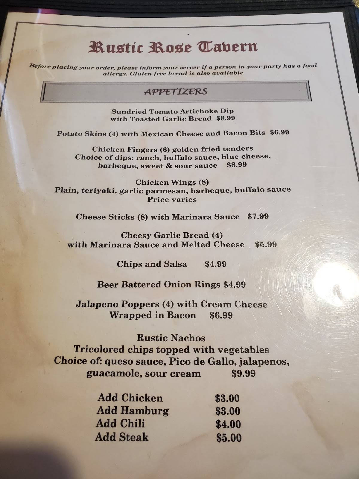 Menu at Rustic Rose Tavern pub & bar, Henniker, 316 Weare Rd