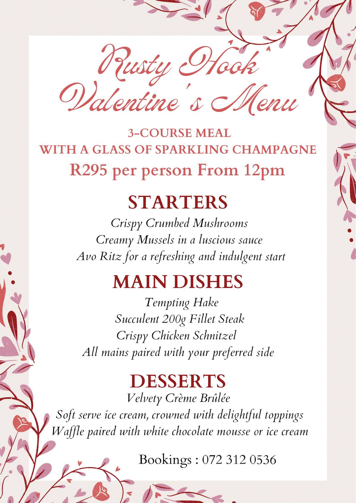 Menu at Rusty Hook pub & bar, Roodepoort