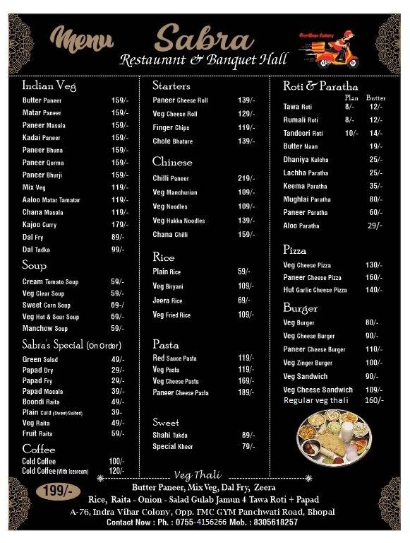 Menu at SABRA RESTAURANT & BANQUET HALL, Bhopal
