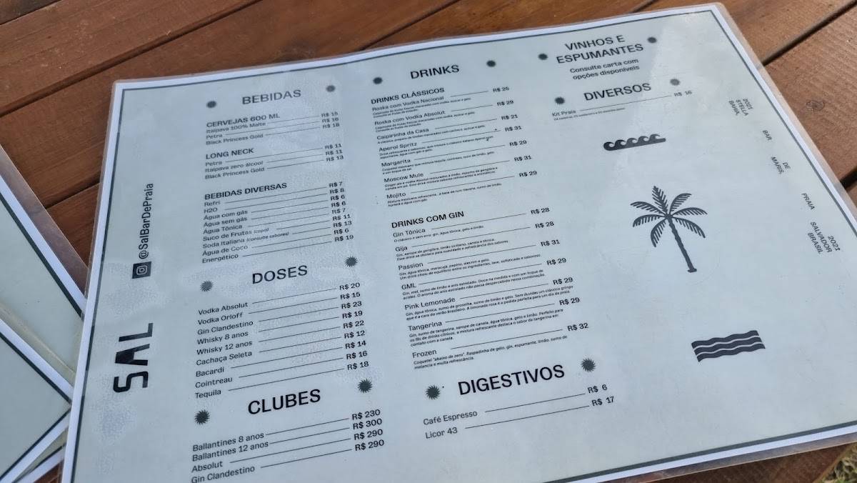 Menu em SAL - Bar de Praia, Salvador, Av. Beira Mar
