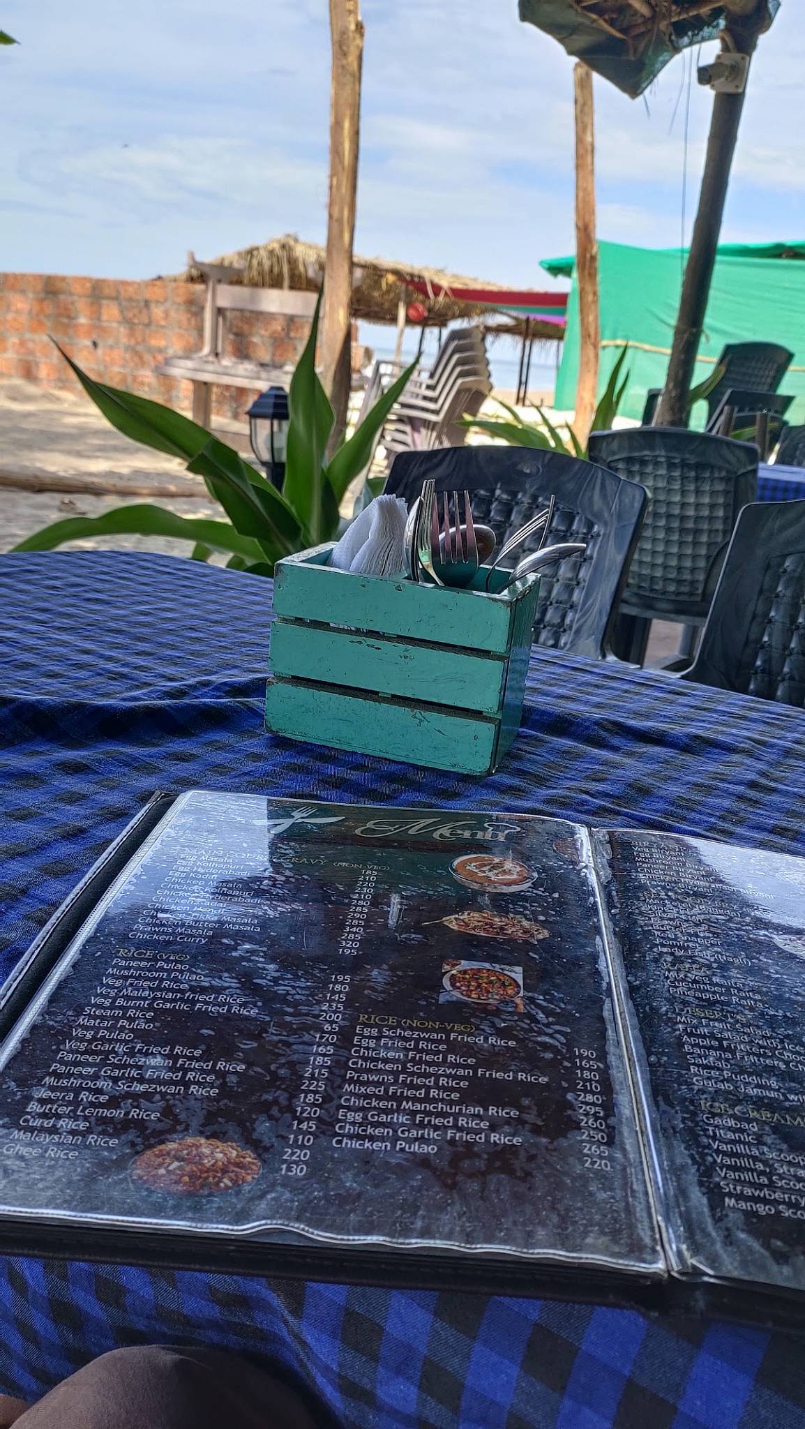 Menu at SEA SPIRIT, Gokarna