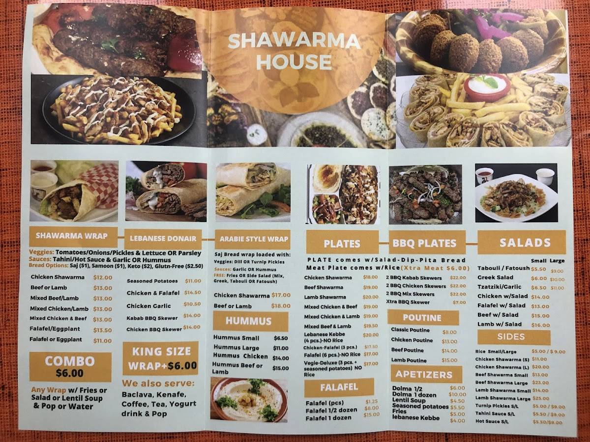 Carta del restaurante SH Shawarma House, Coquitlam