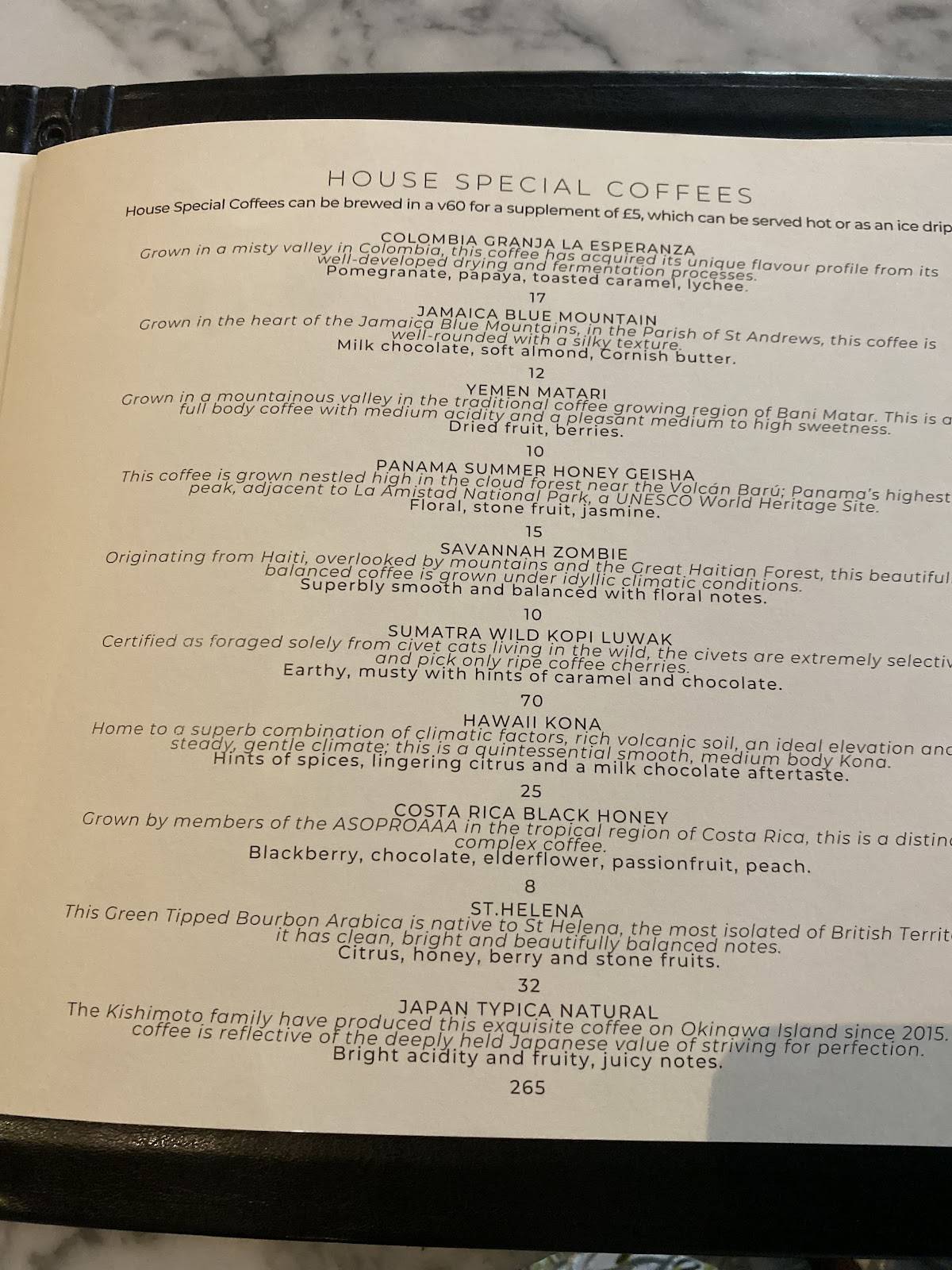 Menu at SHOT London - Mayfair cafe, London, 10A Berkeley St