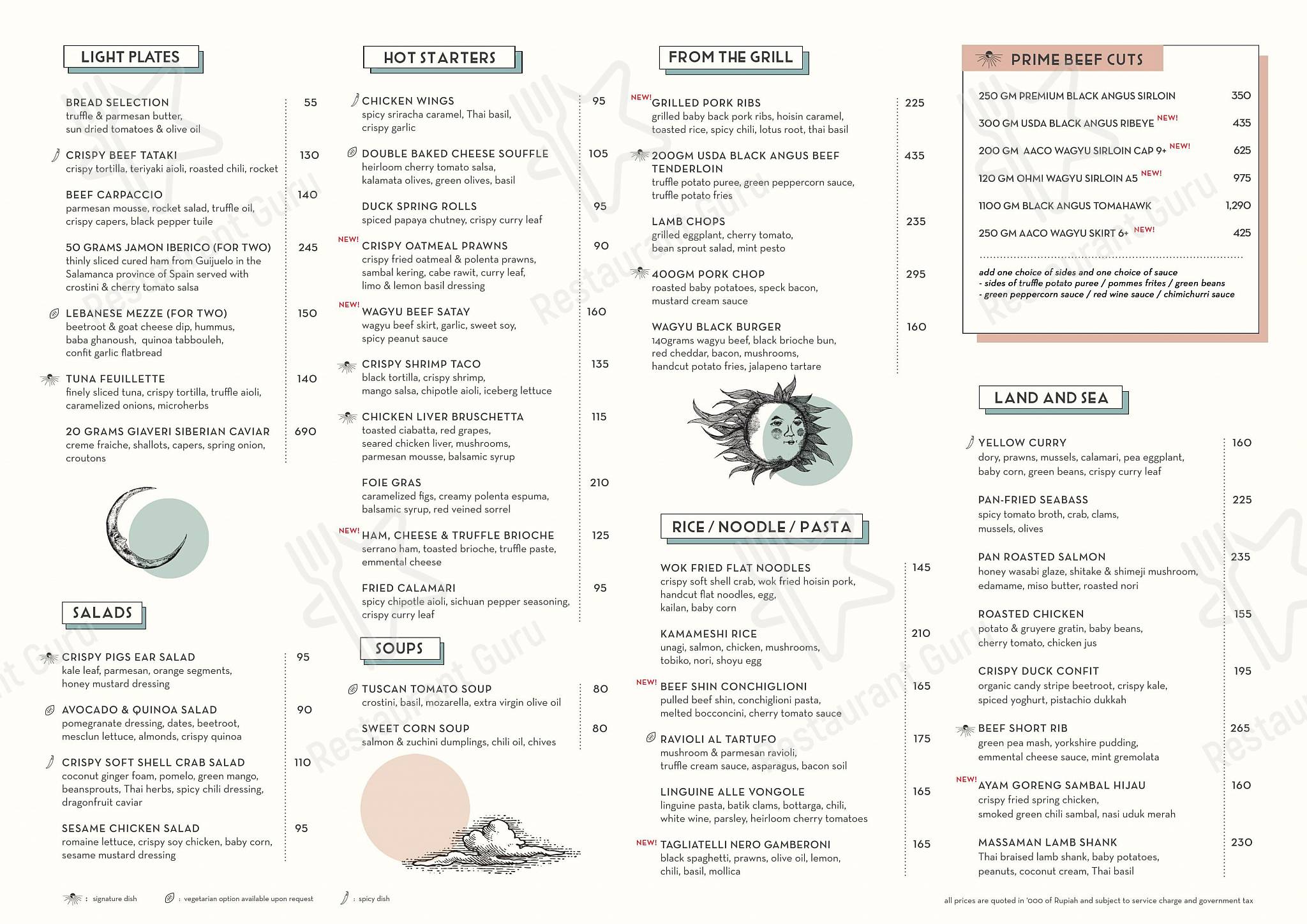 Menu at SKYE Rooftop Dining & Lounge restaurant, Jakarta