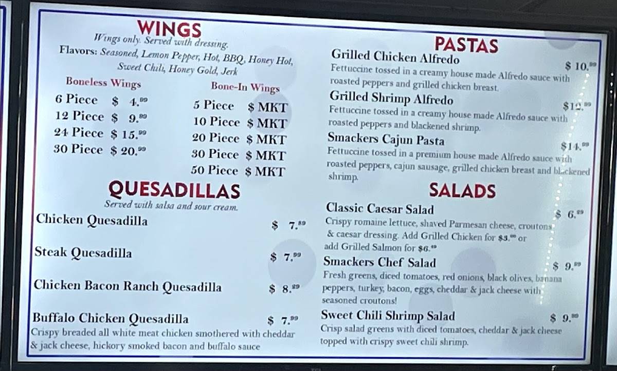 Menu at SMACKERS restaurant, Memphis, US-64 Suite 101