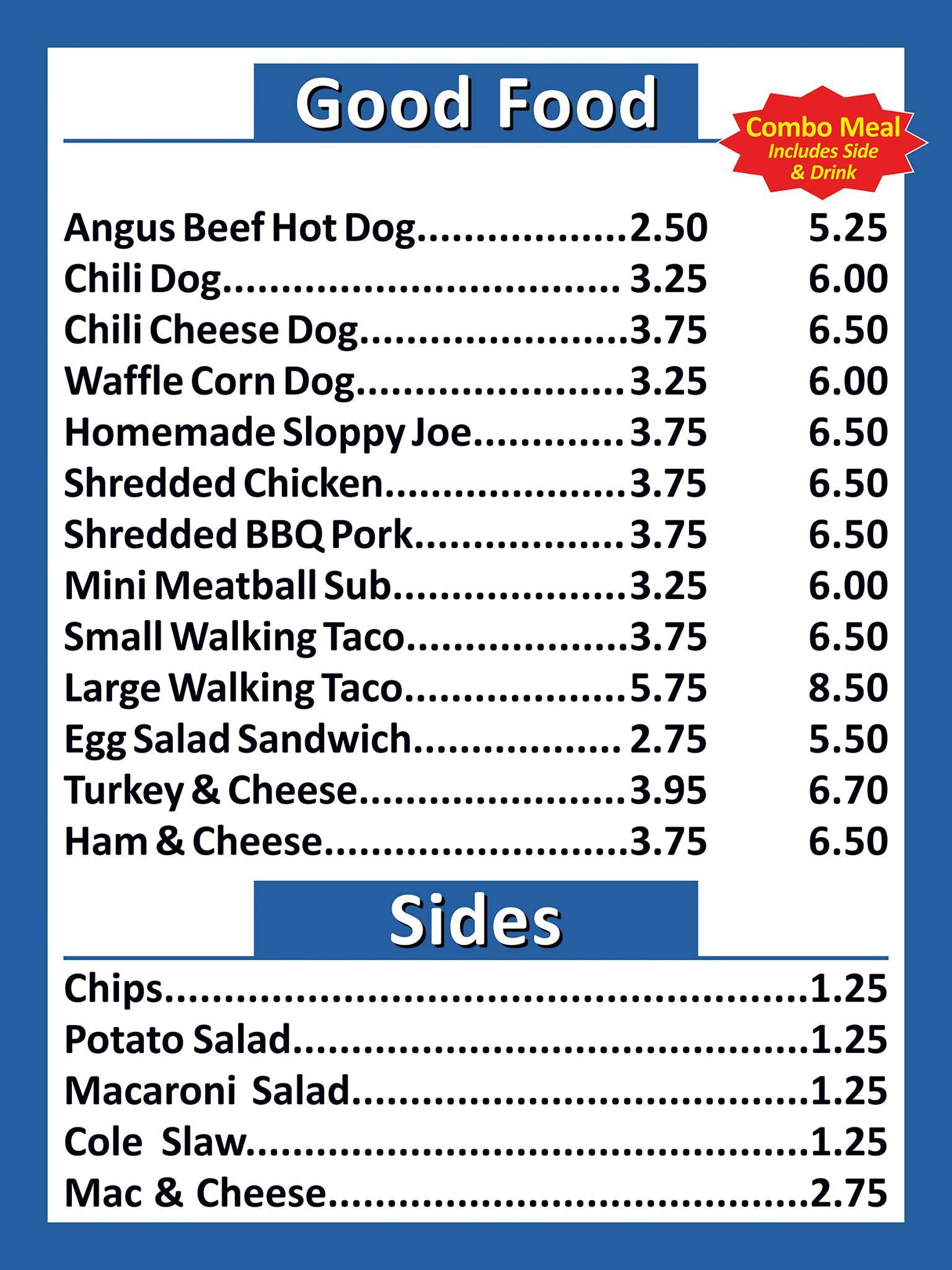 Menu at SNACK SHACK restaurant, Sandusky