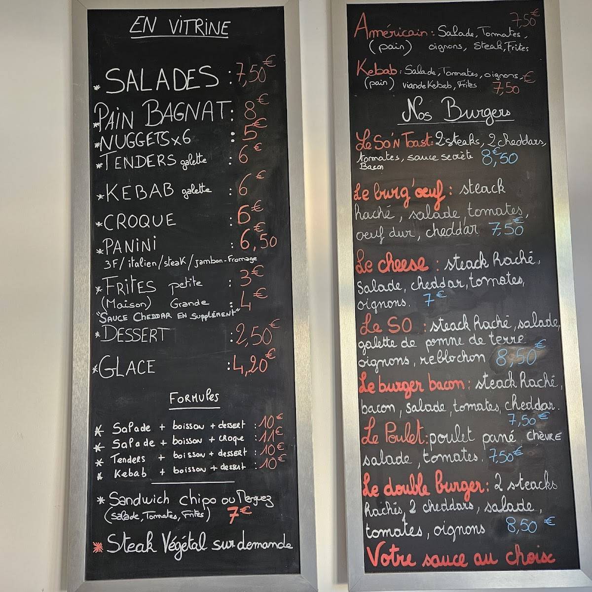 Menu au SNACK - So' Burger restaurant, Saint-Paul-lez-Durance