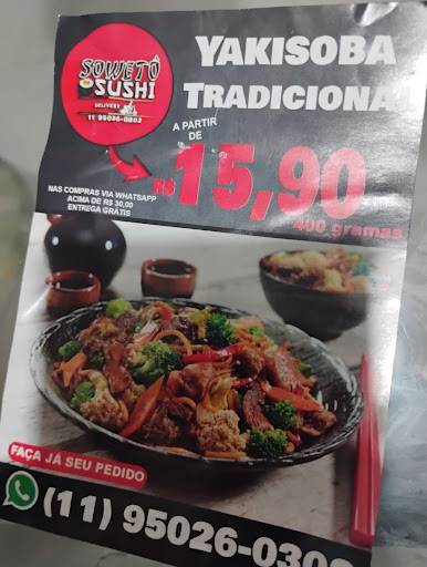 Menu at SOWETO SUSHI restaurant, São Paulo