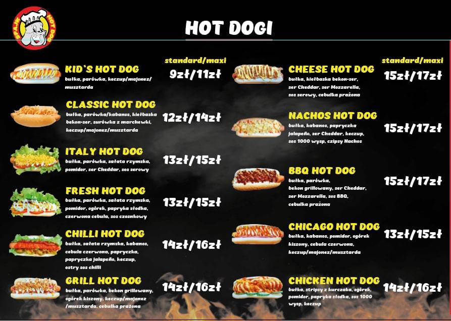 Menu at SPAJK HOT DOG restaurant, Wrocław