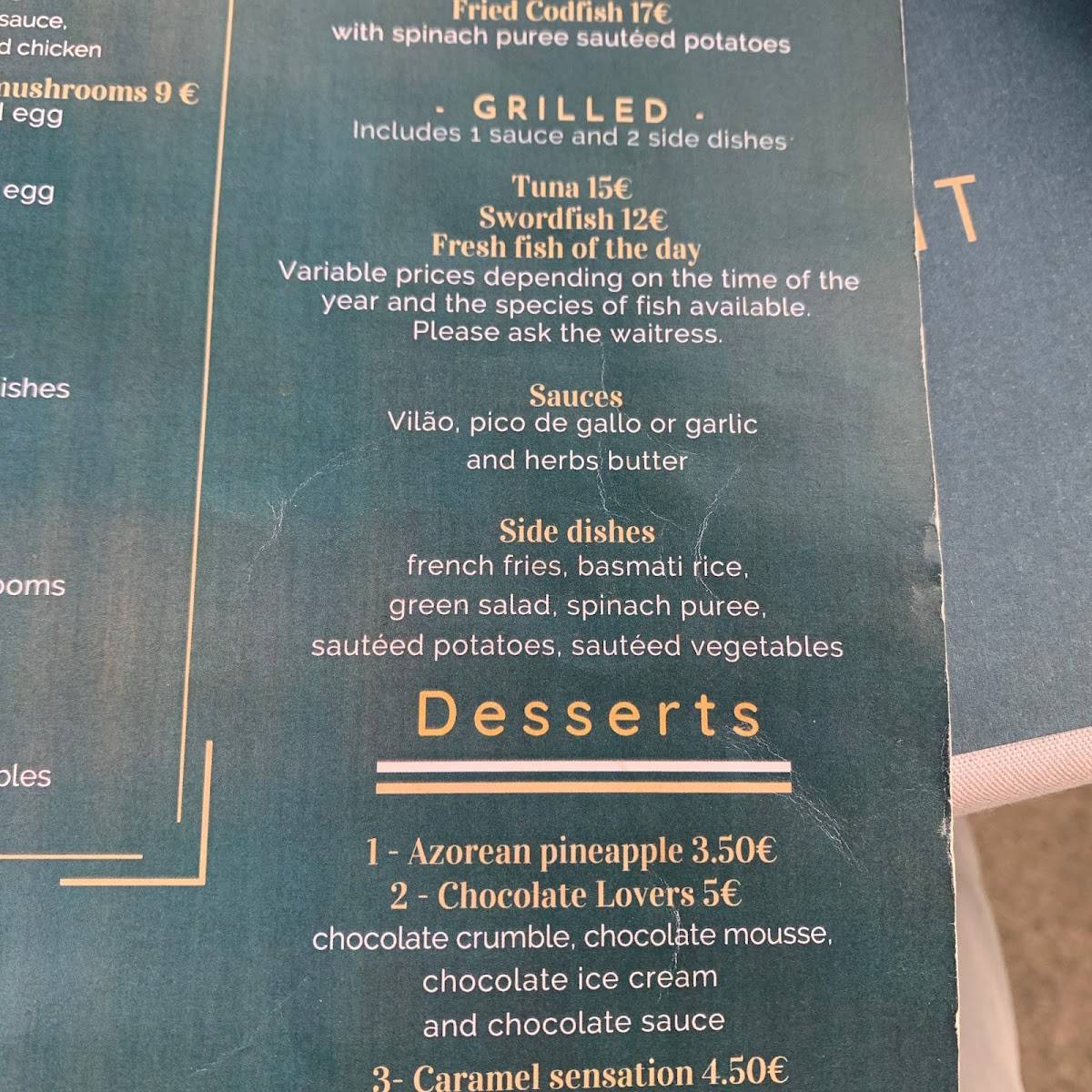 Menu at STAGE Restaurant, Ponta Delgada