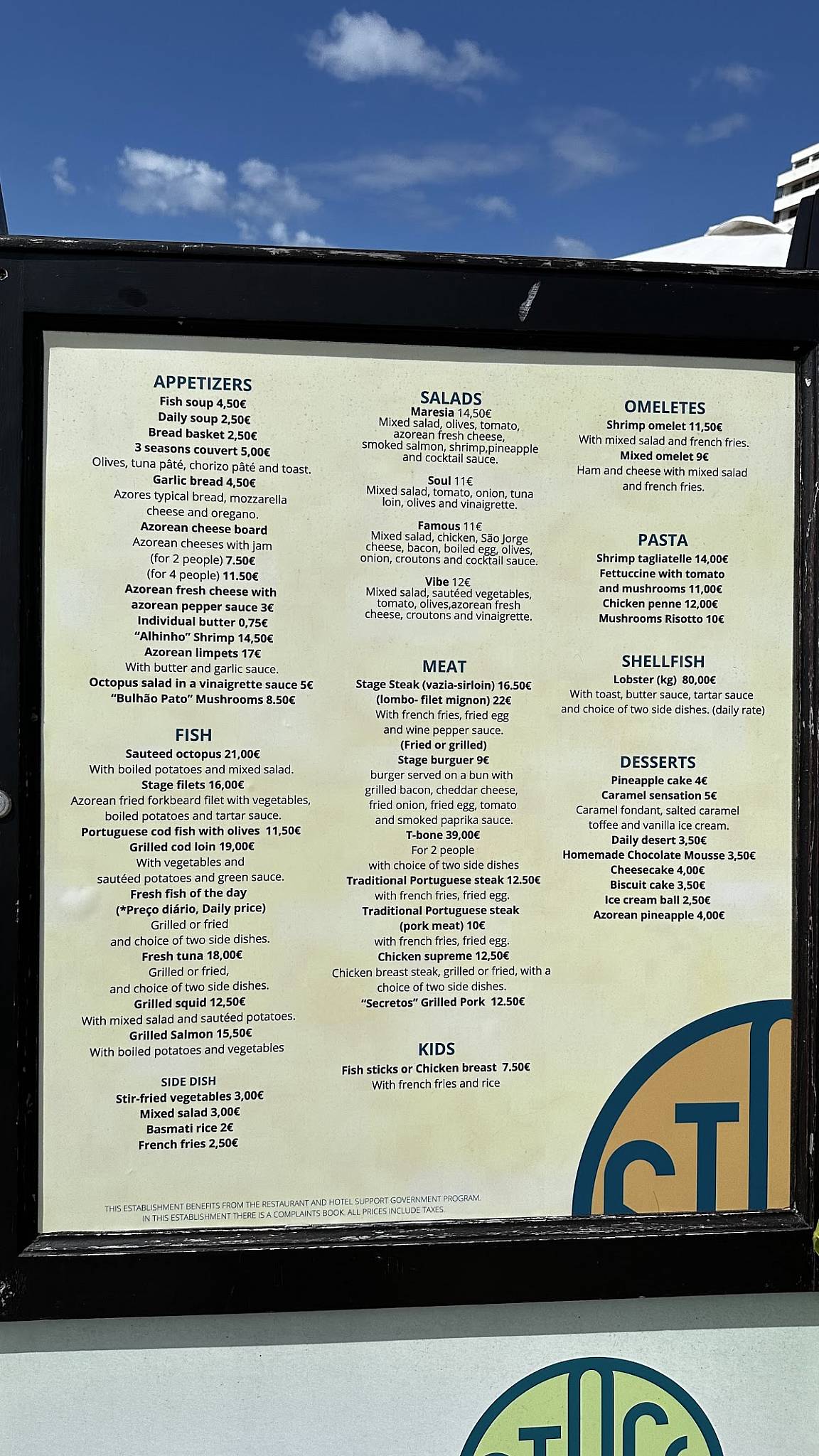 Menu at STAGE Restaurant, Ponta Delgada