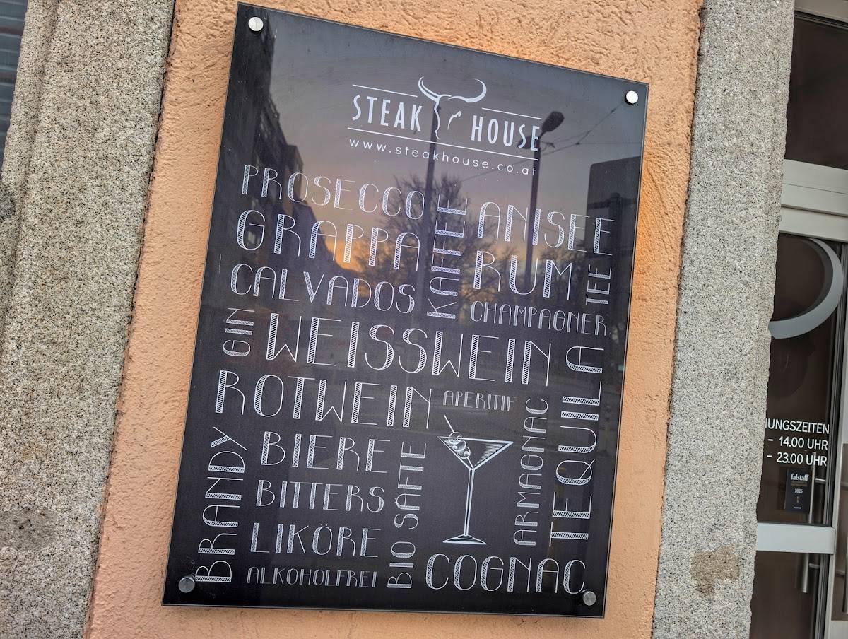 Menu at STEAKHOUSE, Linz