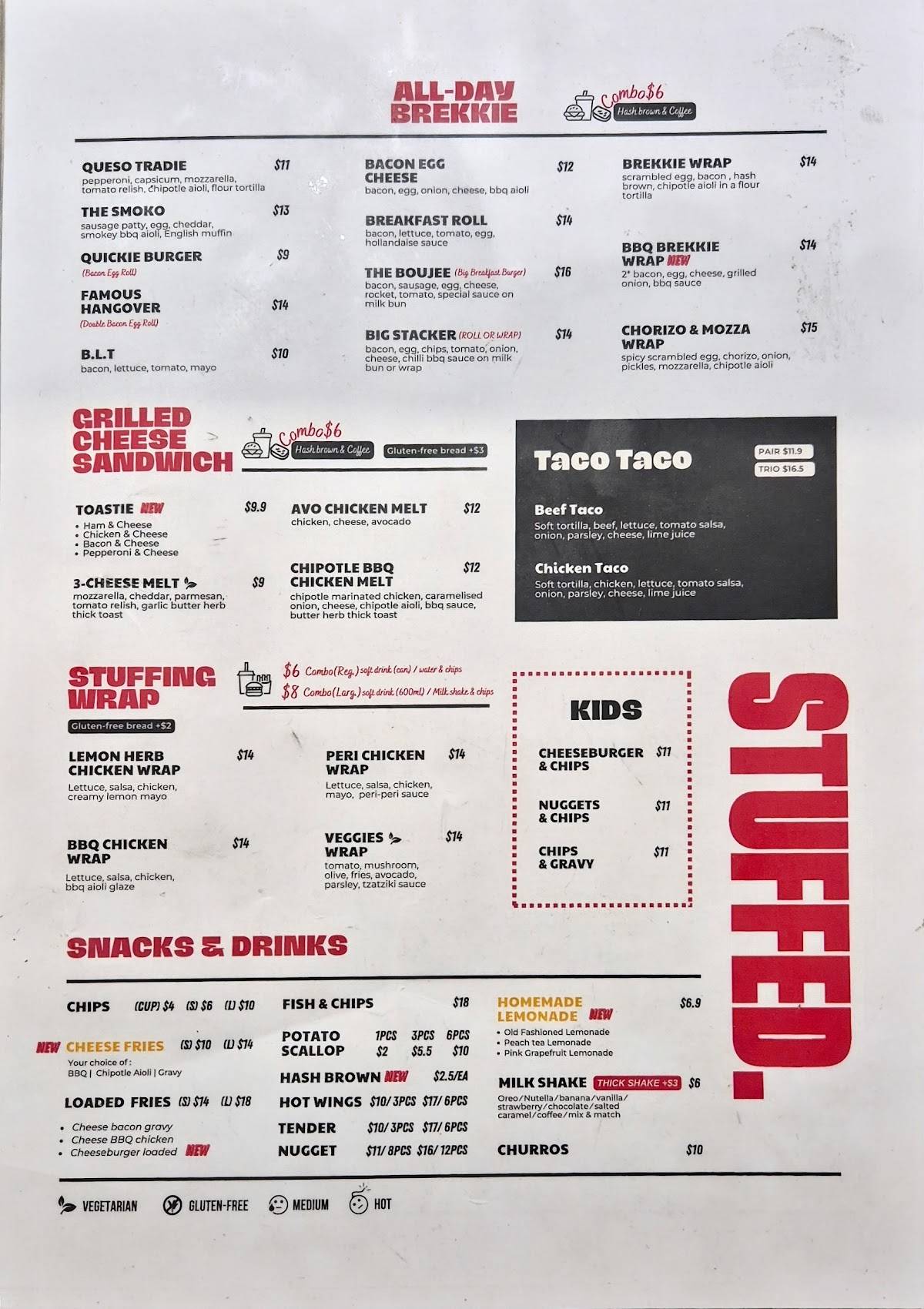 Menu at STUFFED. restaurant, Casey