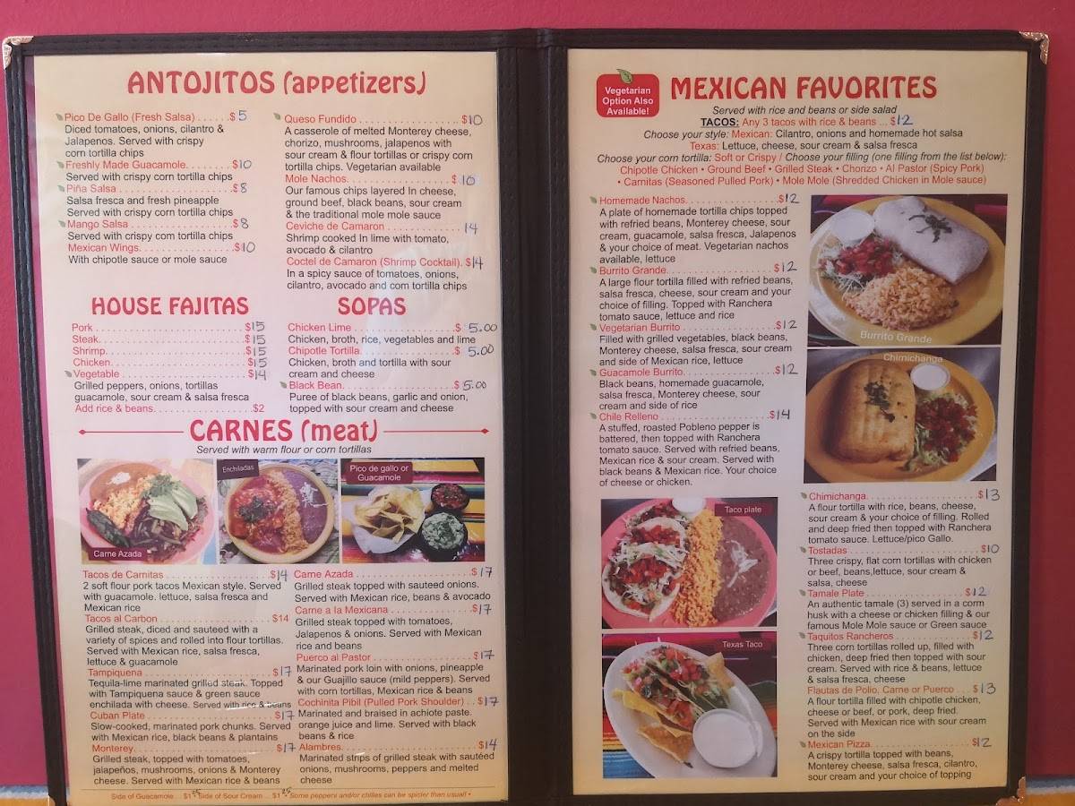 Menu at Sabor restaurant, Arlington