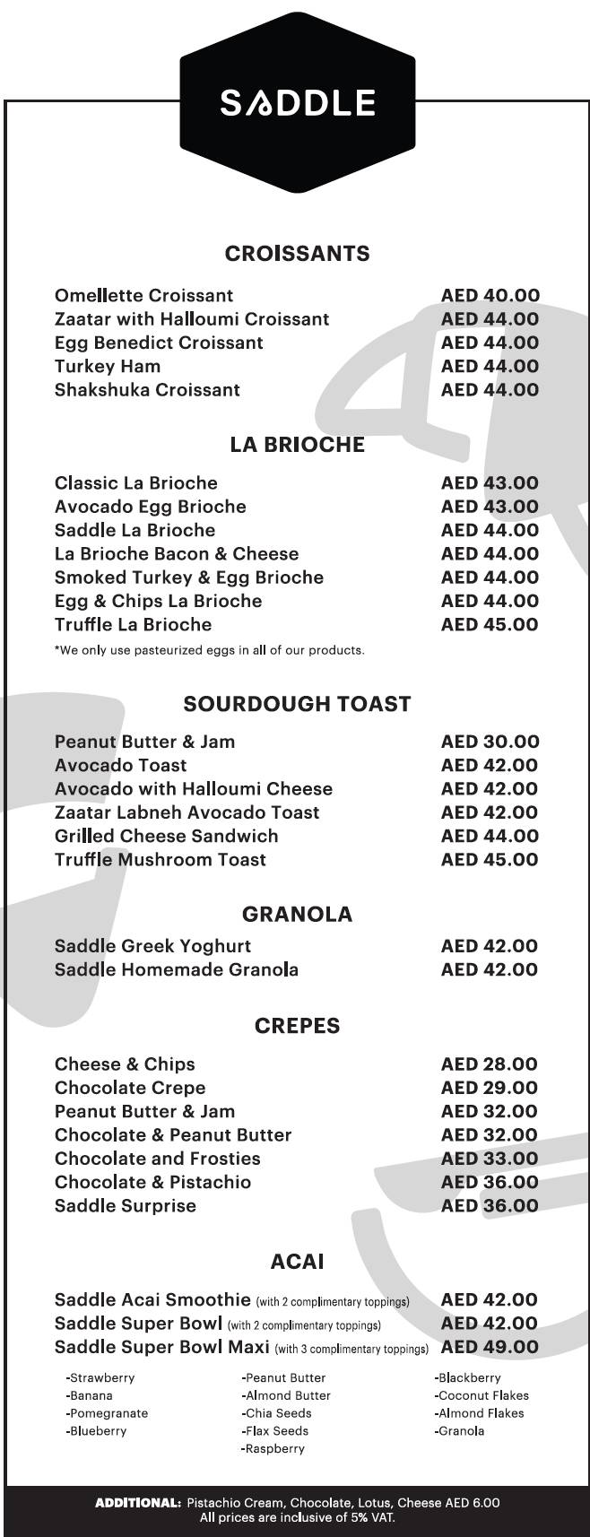 Menu at Saddle Cafe - Al Ain (Syde - Towayya), Al Ain