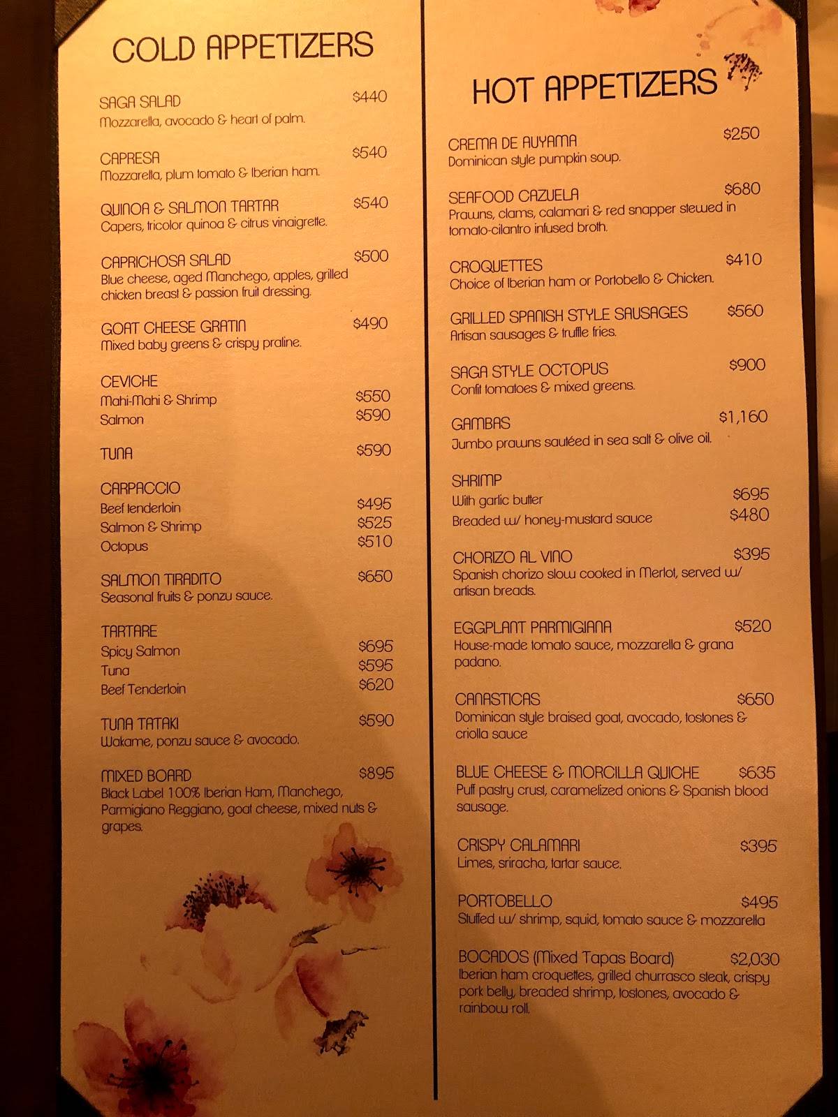 Carta de Saga Restaurant & Cigar Club, Santiago De Los Caballeros, Av ...