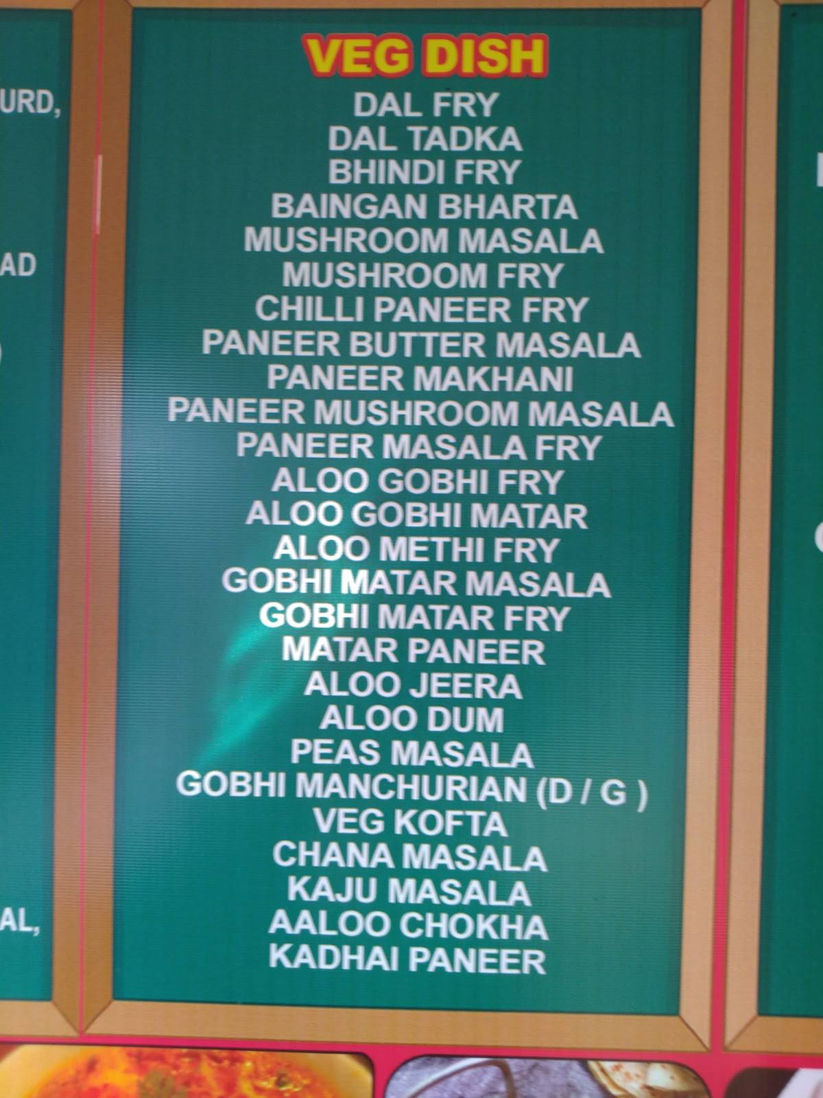 Menu at Sagar Food, The Bihari Dhaba, Chennai