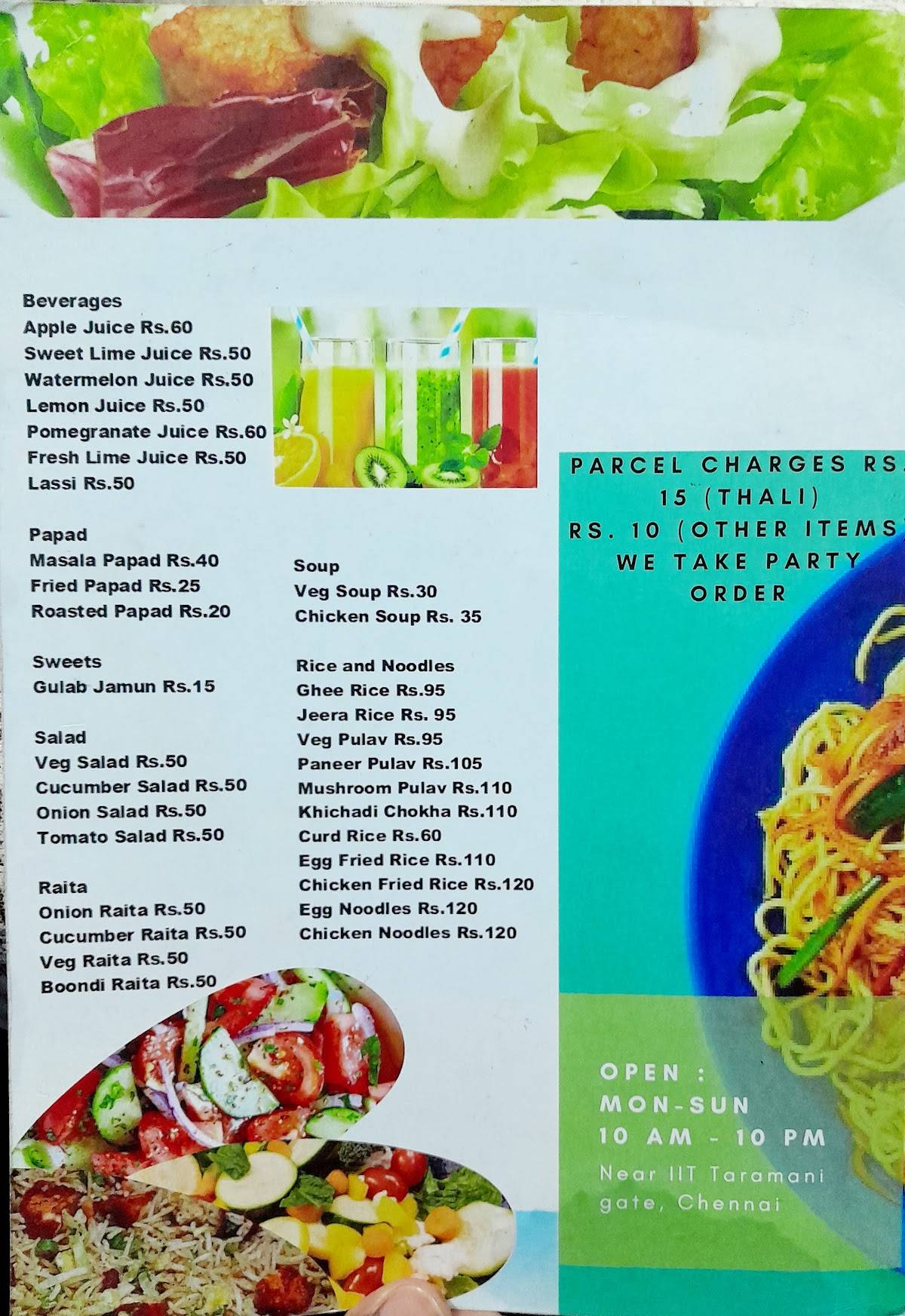 Menu at Sagar Food, The Bihari Dhaba, Chennai