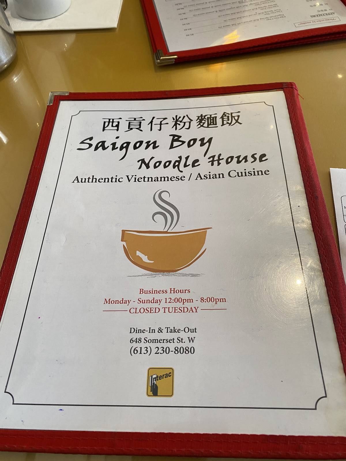 Menu au Saigon Boy Noodle House restaurant, Ottawa
