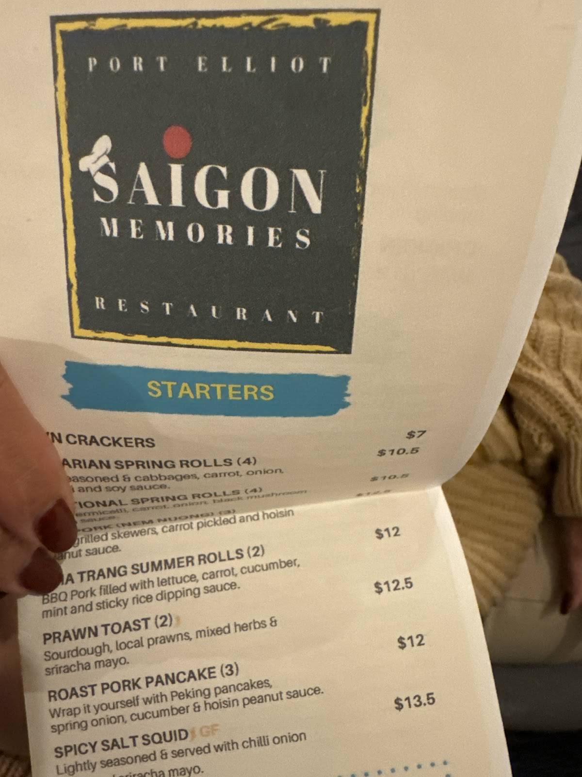Menu at Saigon memories restaurant, Port Elliot