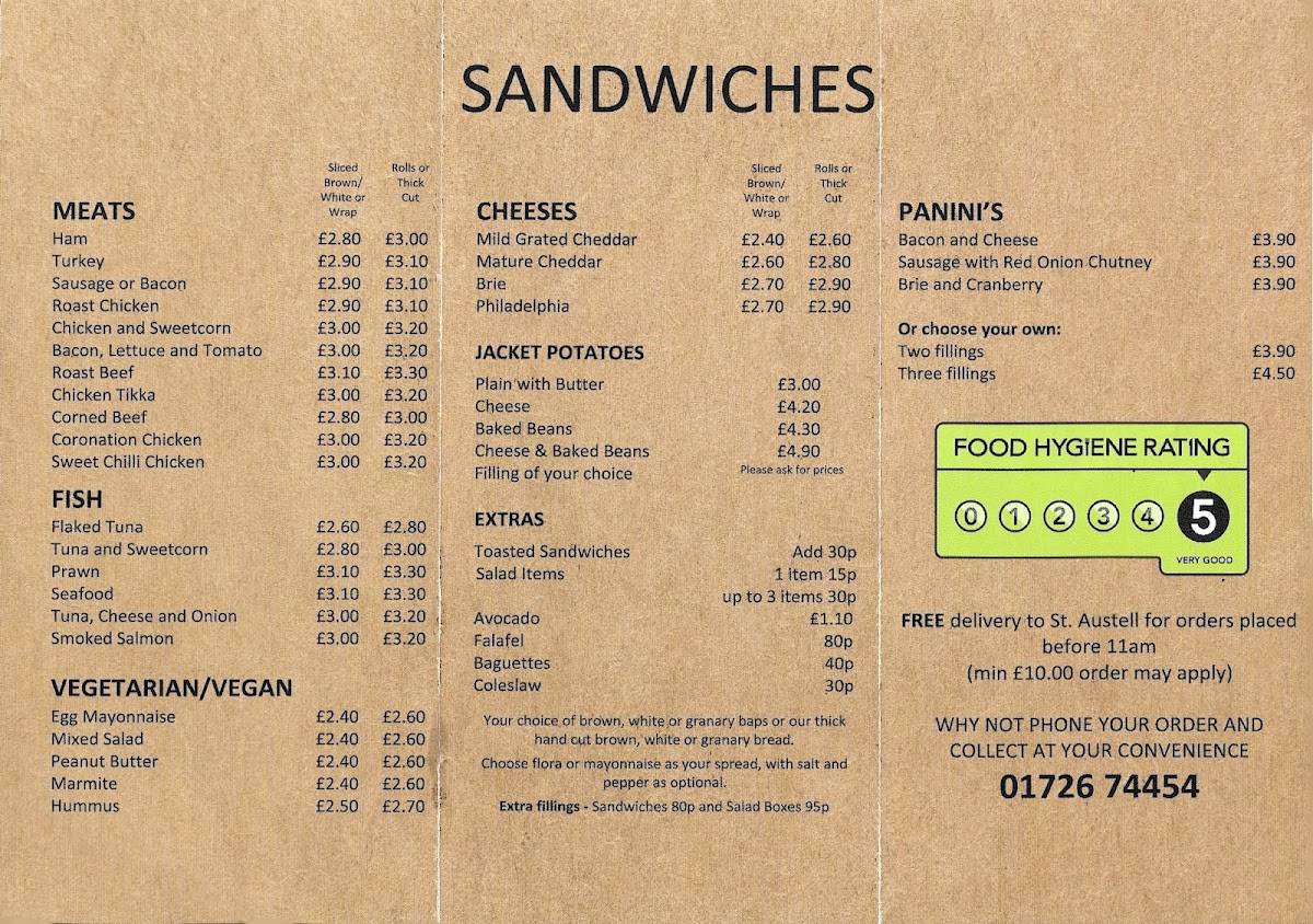 Menu at George's, Saint Austell