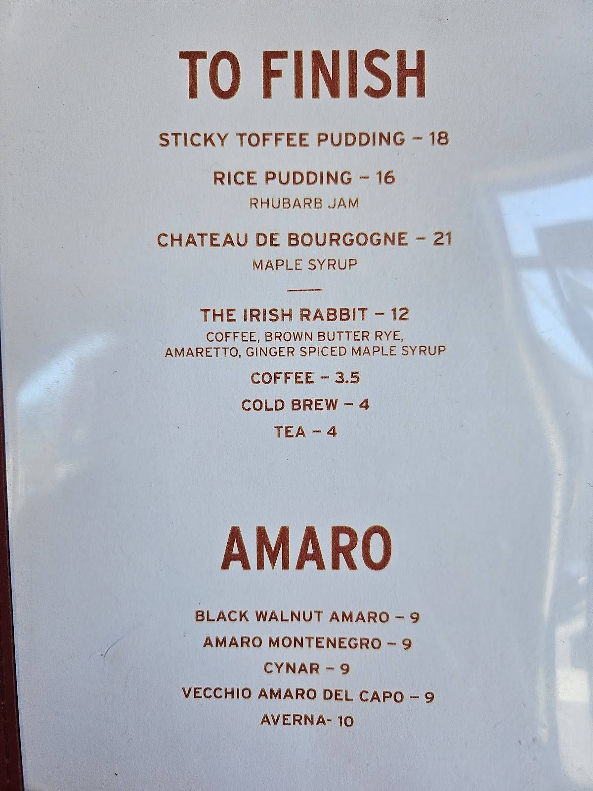 Menu at Fat Rabbit restaurant, St. Catharines